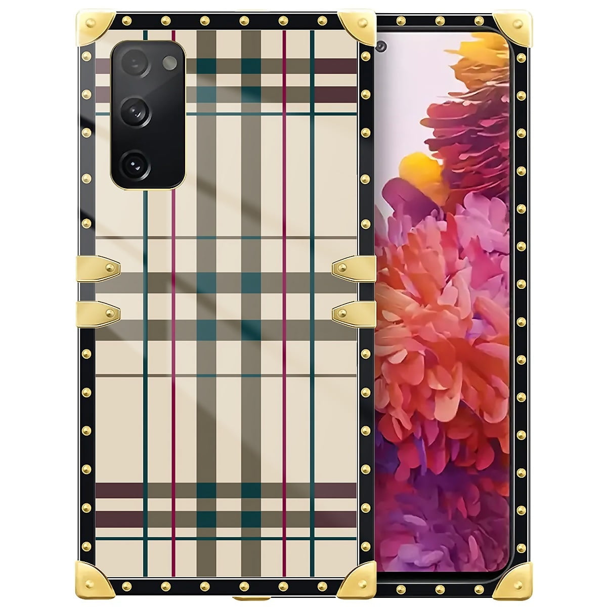 FKBRCL4U Compatible with Samsung Galaxy S20 FE Case, Black Red Beige Stripes Luxury Golden ...