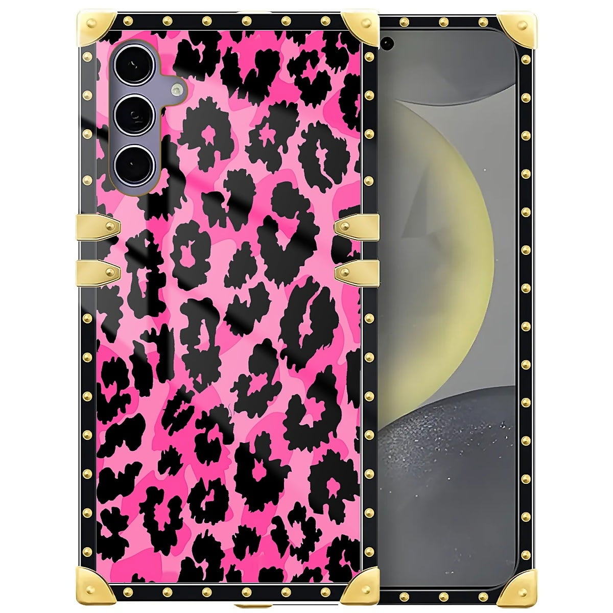 FKBRCL4U Compatible with Samsung Galaxy S24 S25 Case, Pink Black Leopard Luxury Golden ...