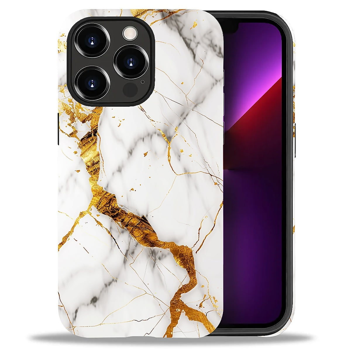 FKBRCL4U Compatible with iPhone 13 Pro Case, White Gold Marble Pattern ...
