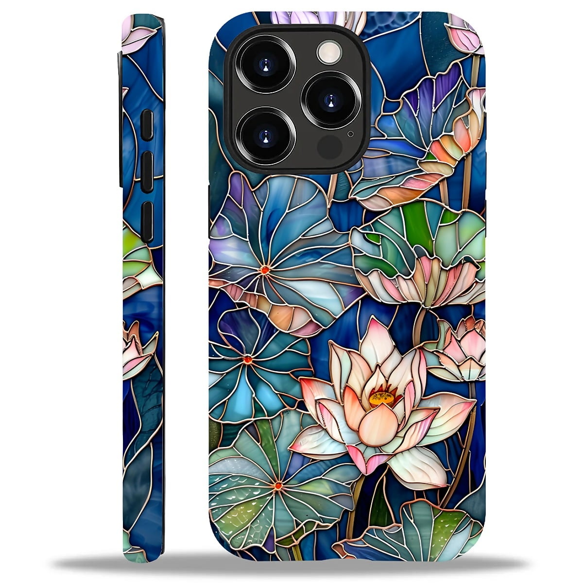 FKBRCL4U Compatible with iPhone 13 Pro Matte Case, Stained Glass Lotus Flowers Leaves Pattern ...