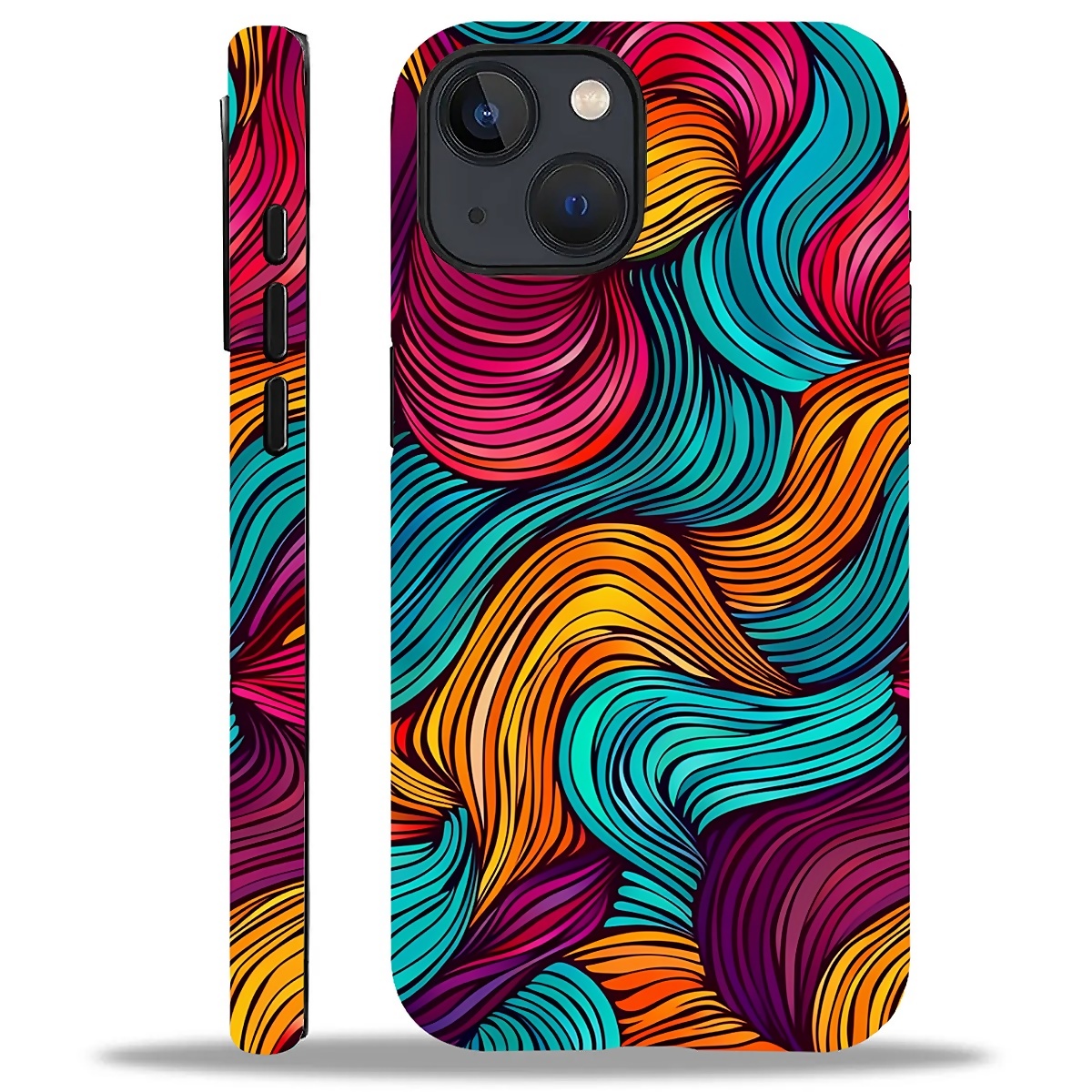 FKBRCL4U Compatible with iPhone 13/iPhone 14 Case, Colorful Swirling Waves Bold Lines Pattern ...