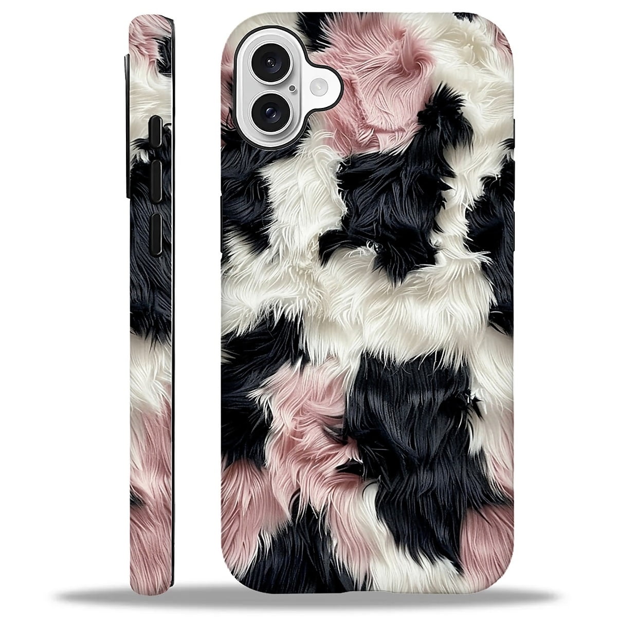 FKBRCL4U Compatible with iPhone 16 Case, Black White Pink Cow Print Fur ...