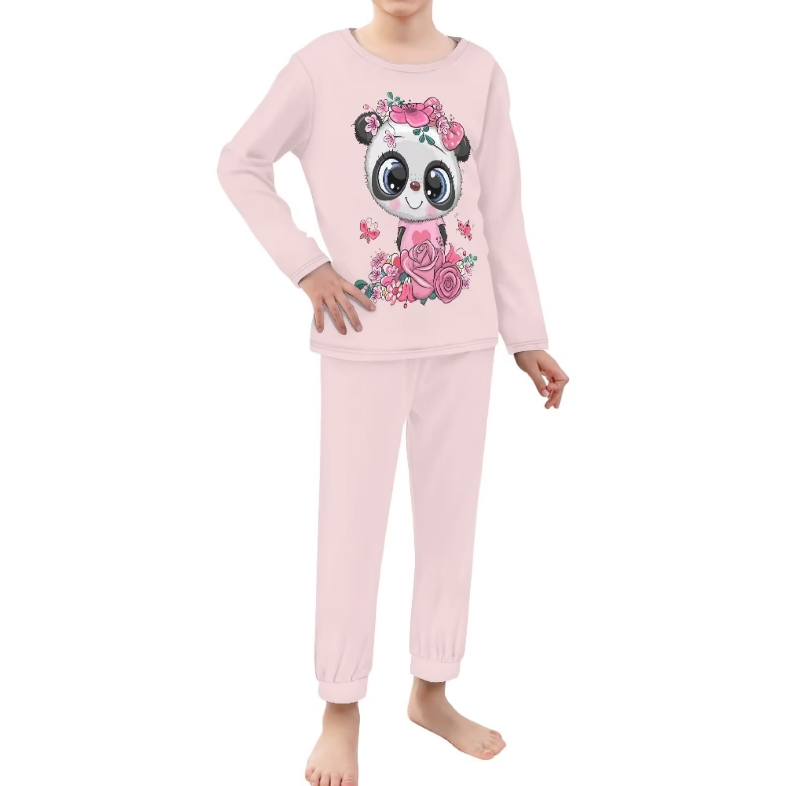 FKELYI 2 Pieces Flower Panda Pj Size 7-8 Y Soft Pink Children Pajamas ...