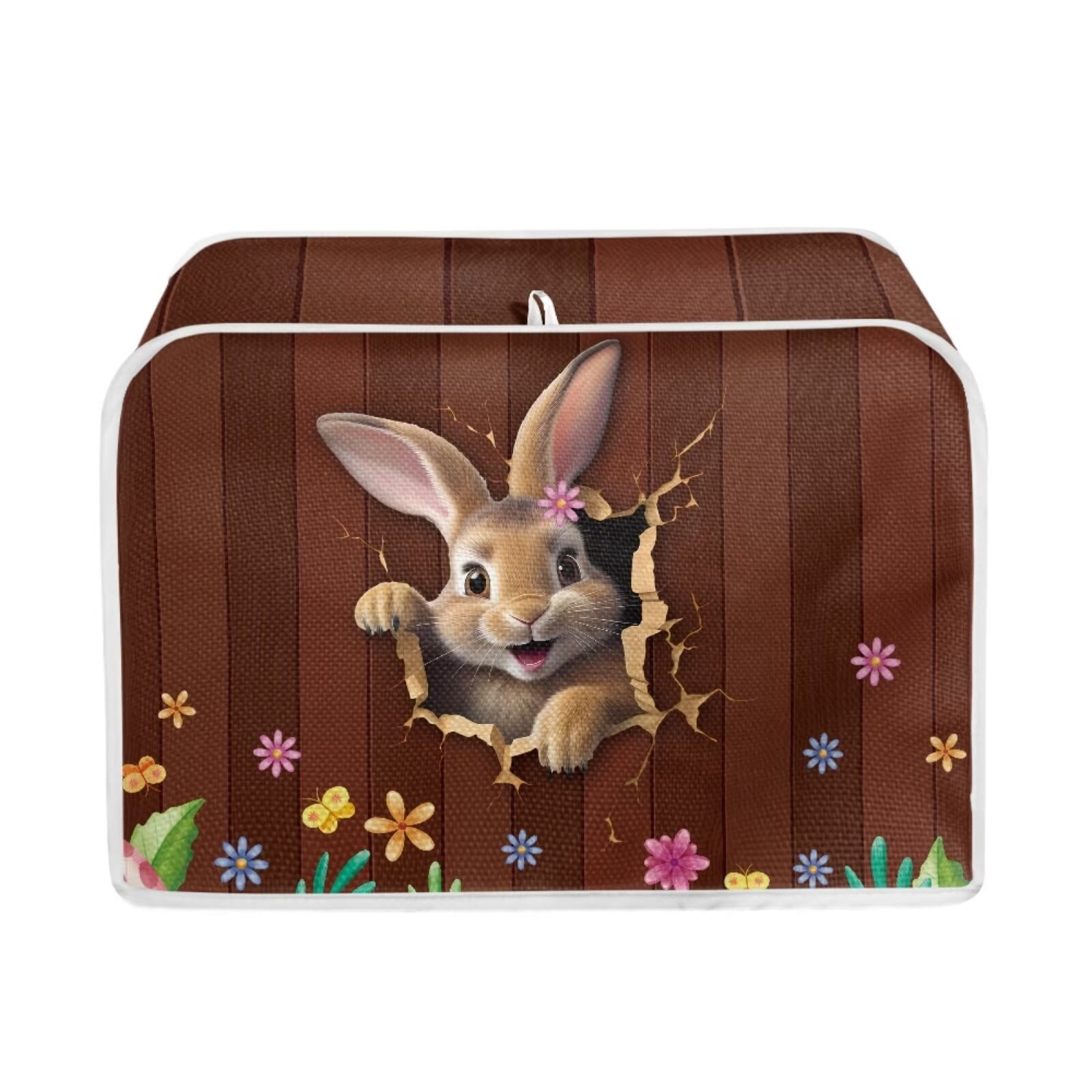 FKELYI 2 Slice Toaster Cover Wood Flower Dustproof Easter Rabbit ...