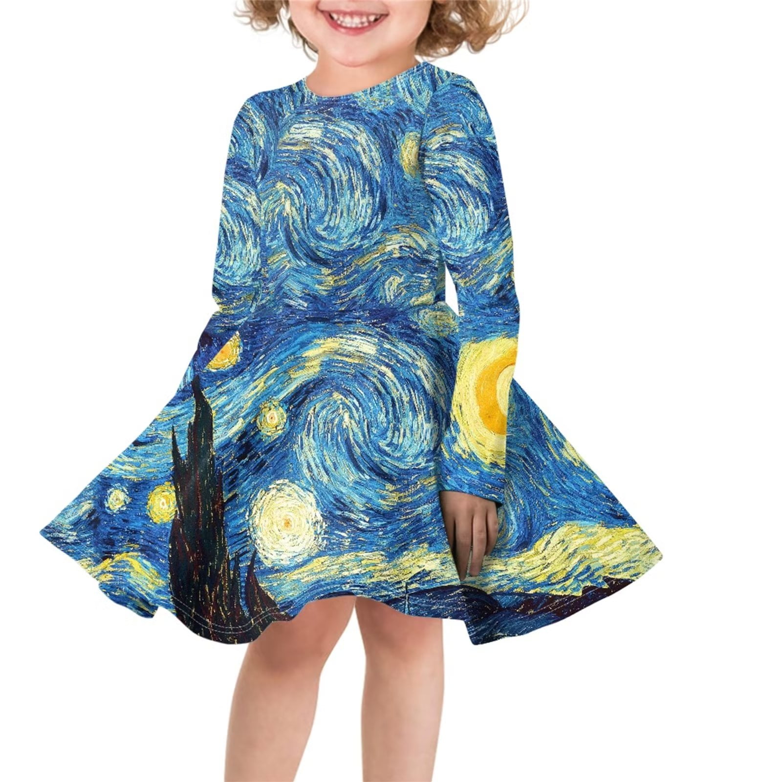 FKELYI Aesthetic Long Sleeve Dress Size 7-8 Polyester Teen Girls Swing ...