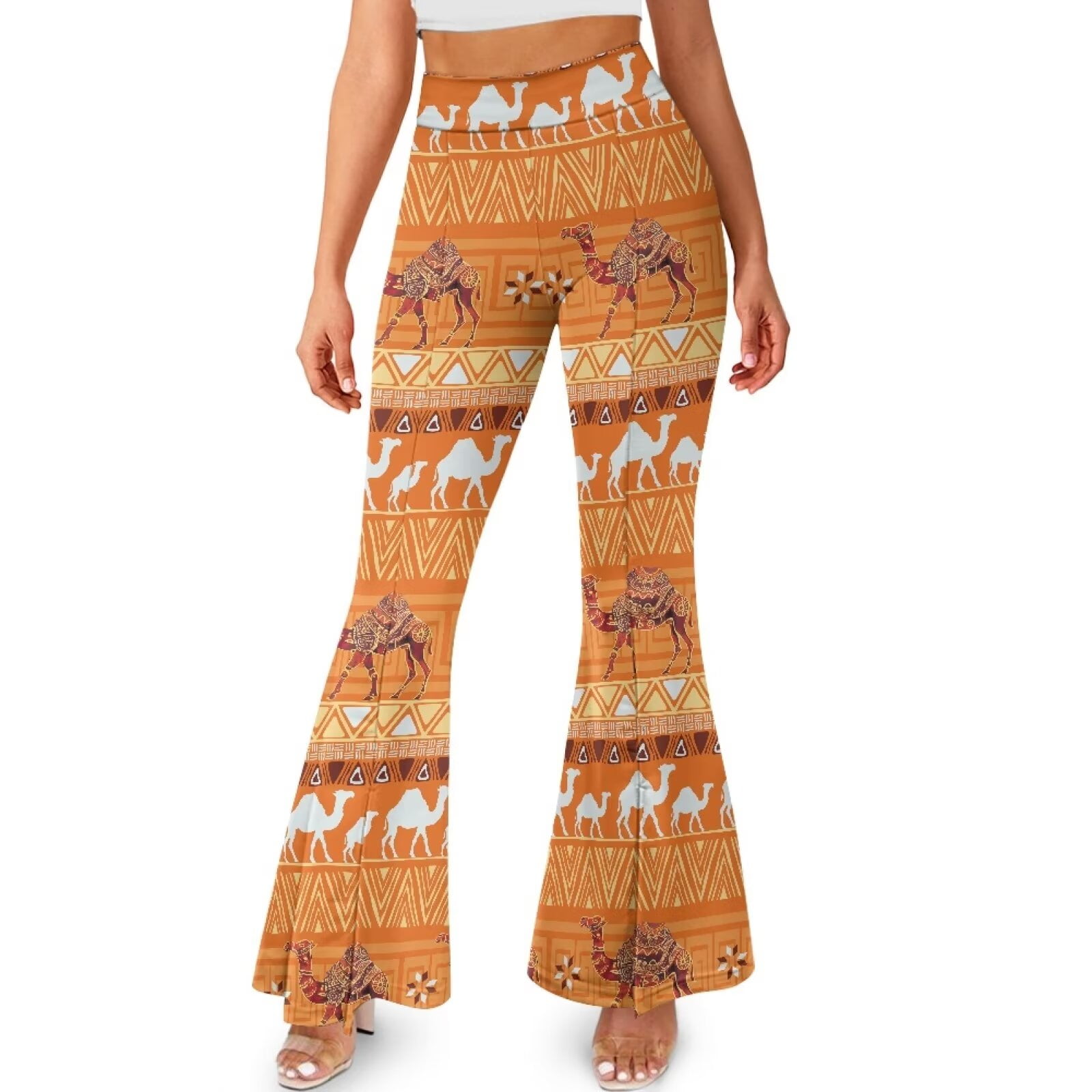 FKELYI African Tribal Camel Print Flare Leggings Wide-Legged Yoga Pants ...
