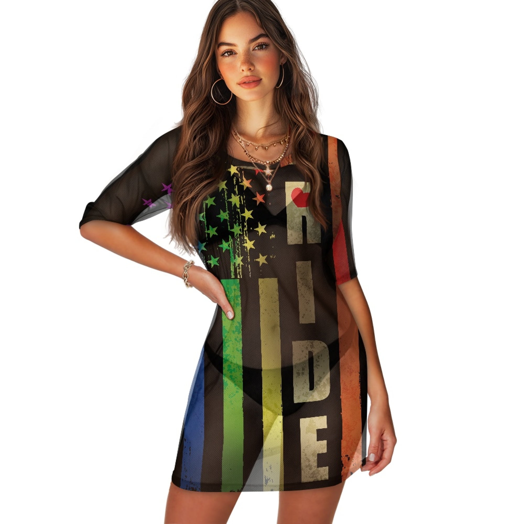 FKELYI American Flag LGBT Pride Print Half-Sleeve Cover Ups for Women ...