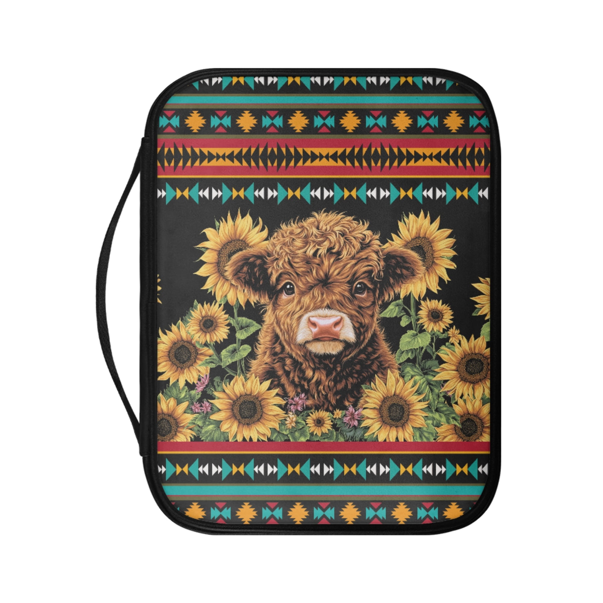 FKELYI American Tribal Sunflower Highland Cow Print Faux Letaher Bible ...