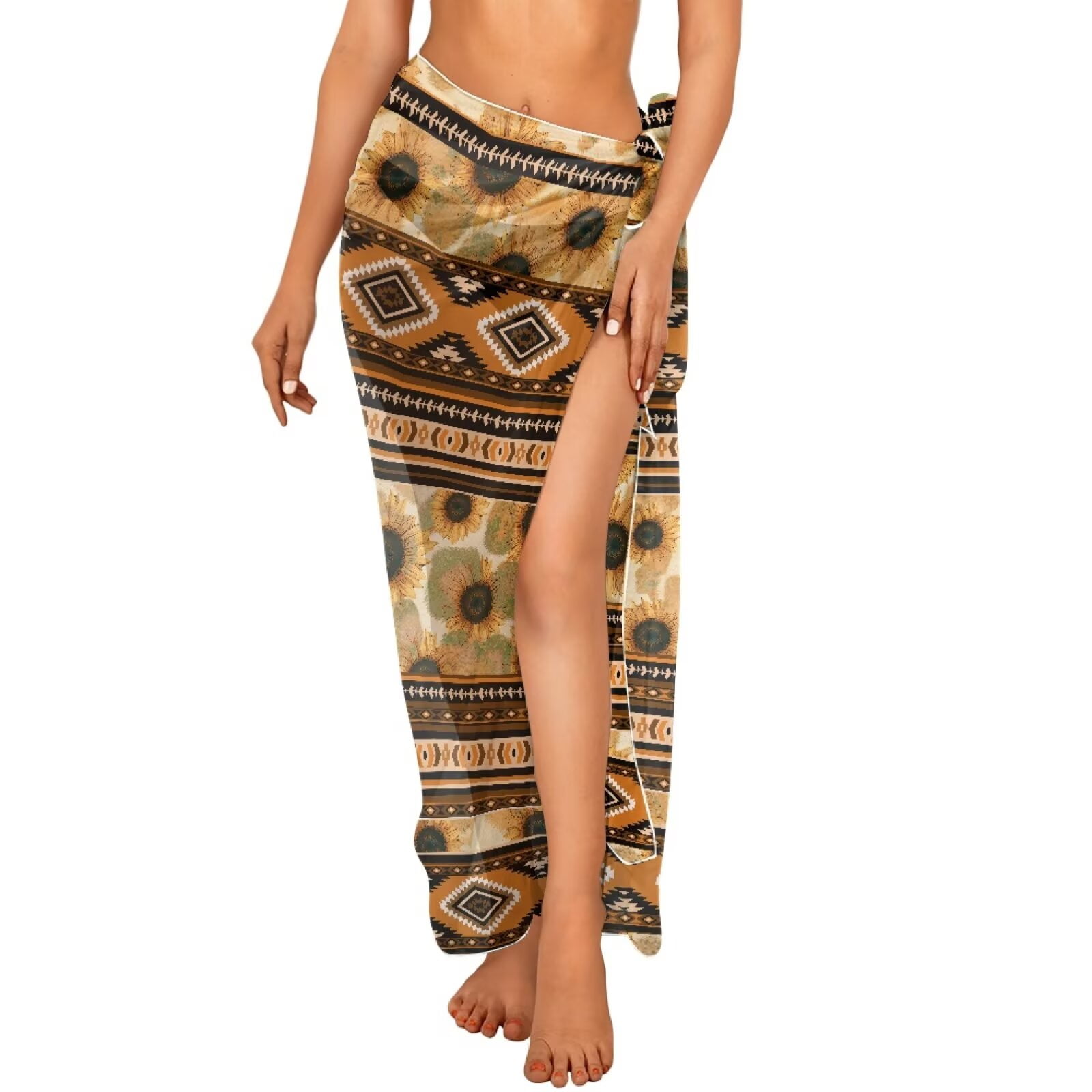 FKELYI American Tribal Sunflower Highland Cow Print Sarong Cover Up for ...