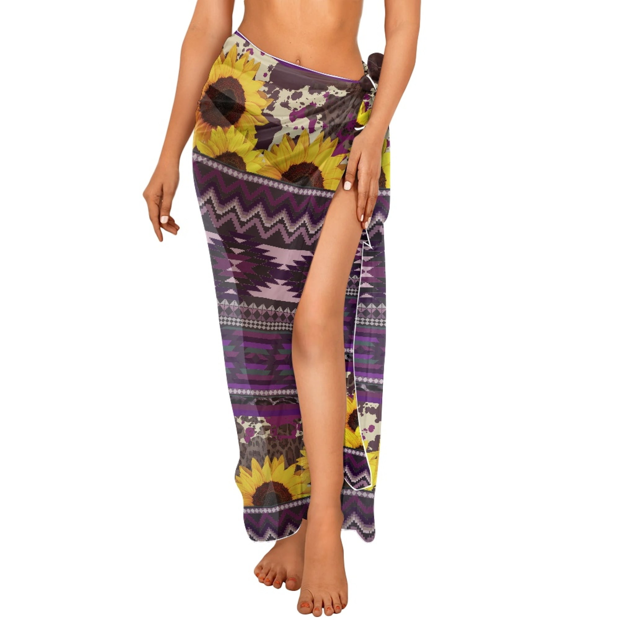 FKELYI American Tribal Sunflower Purple Print Sarong Cover Up Women's ...