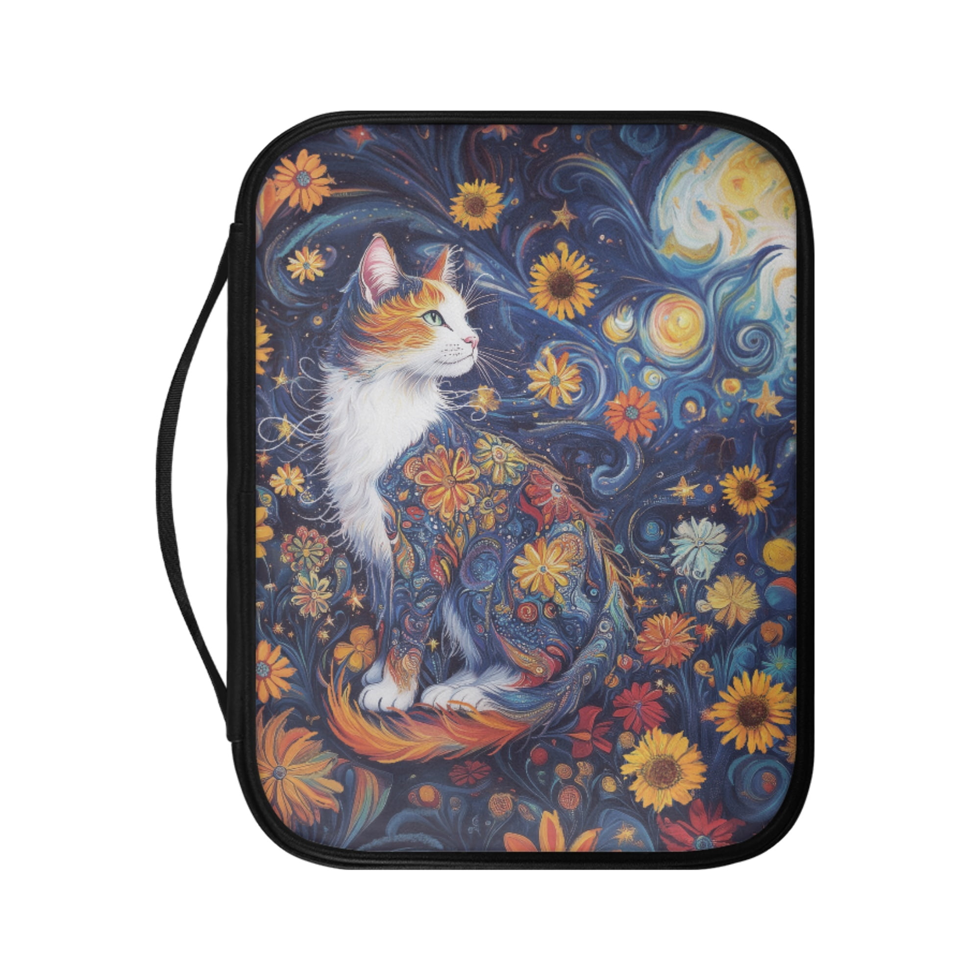 FKELYI Art Sunflower Cat Print Bible Cover with Handle PU Leather Bible ...