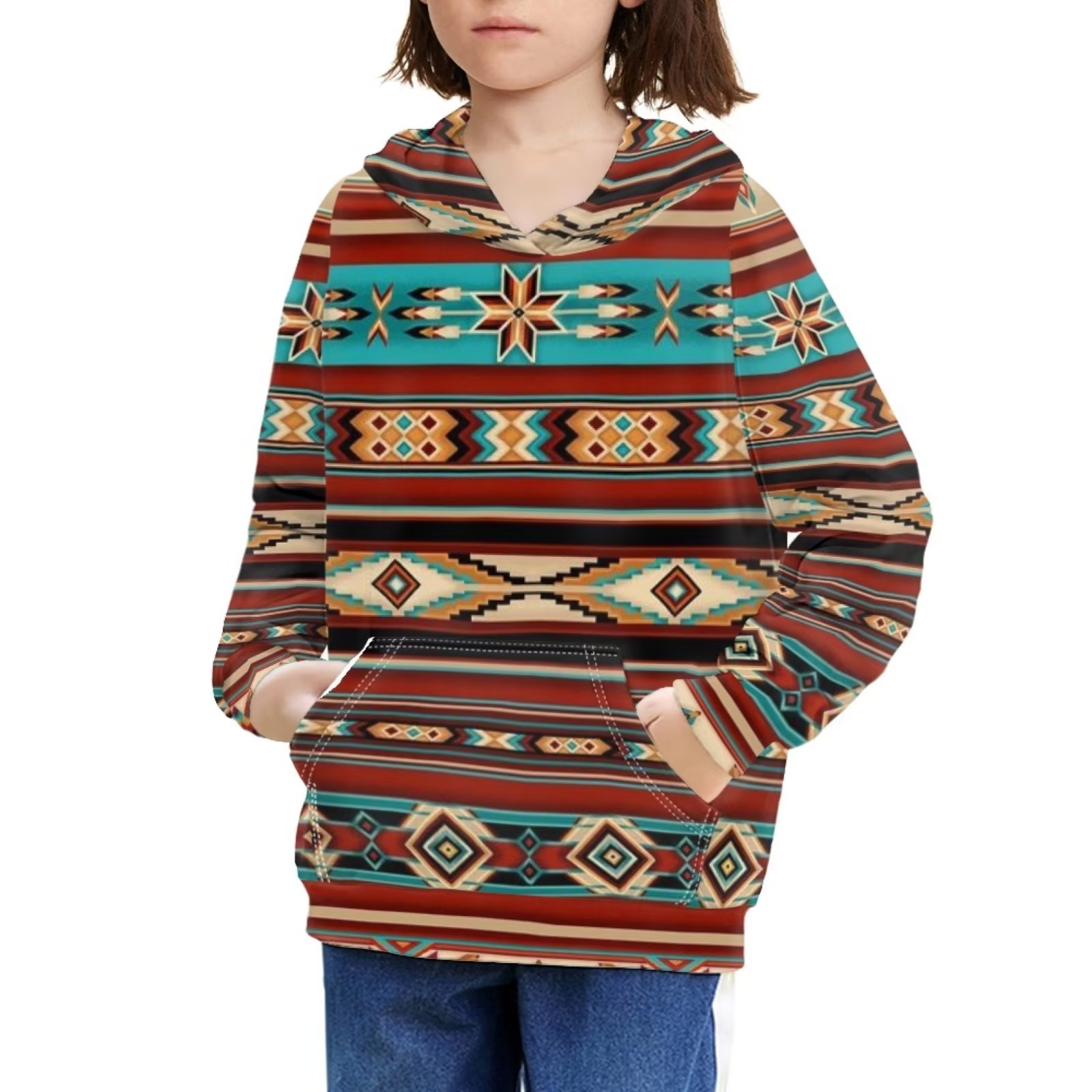 FKELYI Aztec Ethnic Geometric Hoodies Size 6-7 Y Elastic Pullover ...