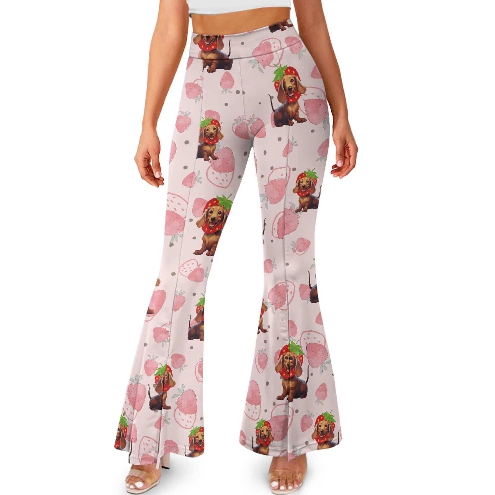 FKELYI Bell Bottom Yoga Pants Strawberry Dachshund Dog Pink Print Flare ...