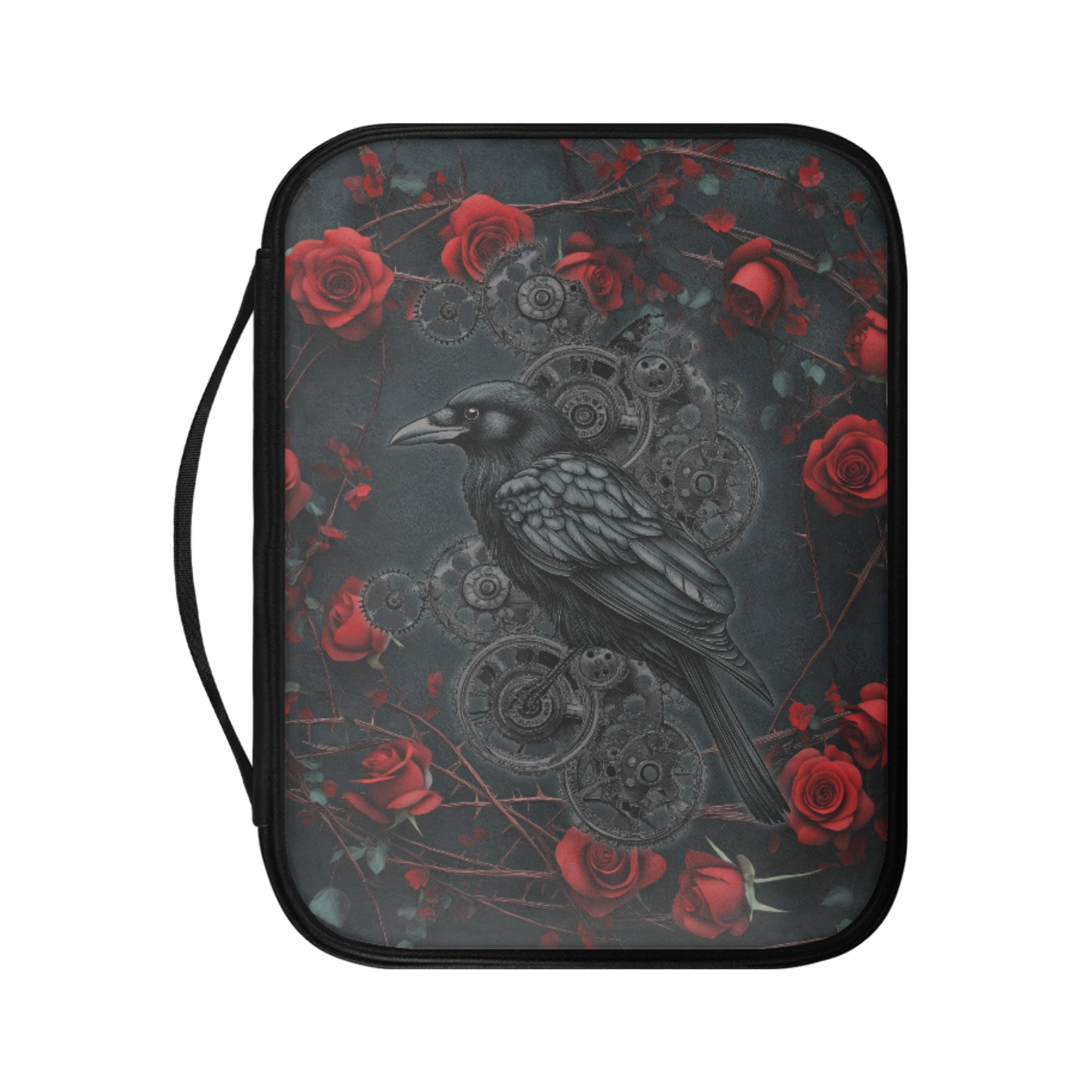 FKELYI Black Raven Red Rose Print PU Leather Bible Cover Zippered ...