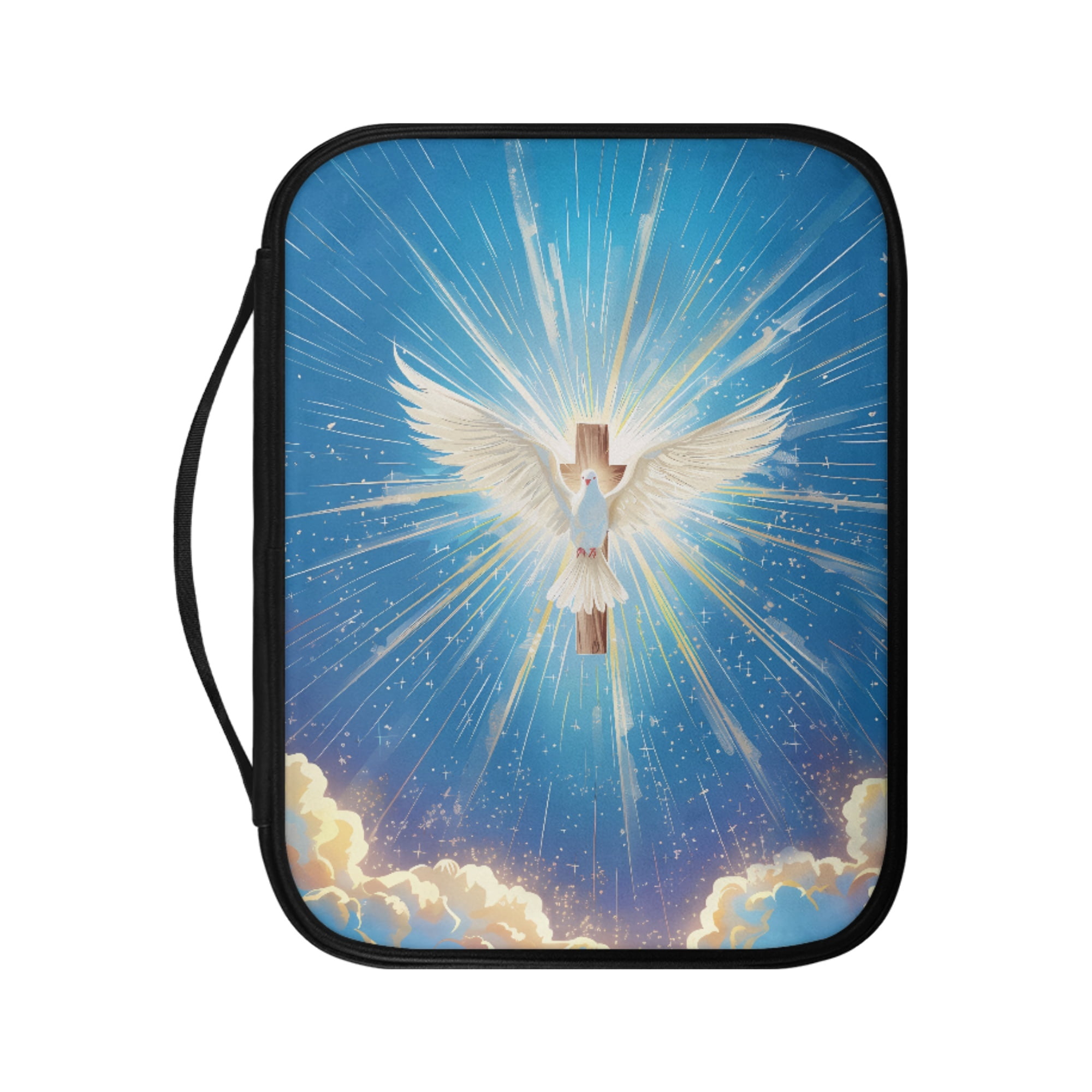 FKELYI Blue Cross Pigeon Print PU Leather Bible Cover with Handle Book ...