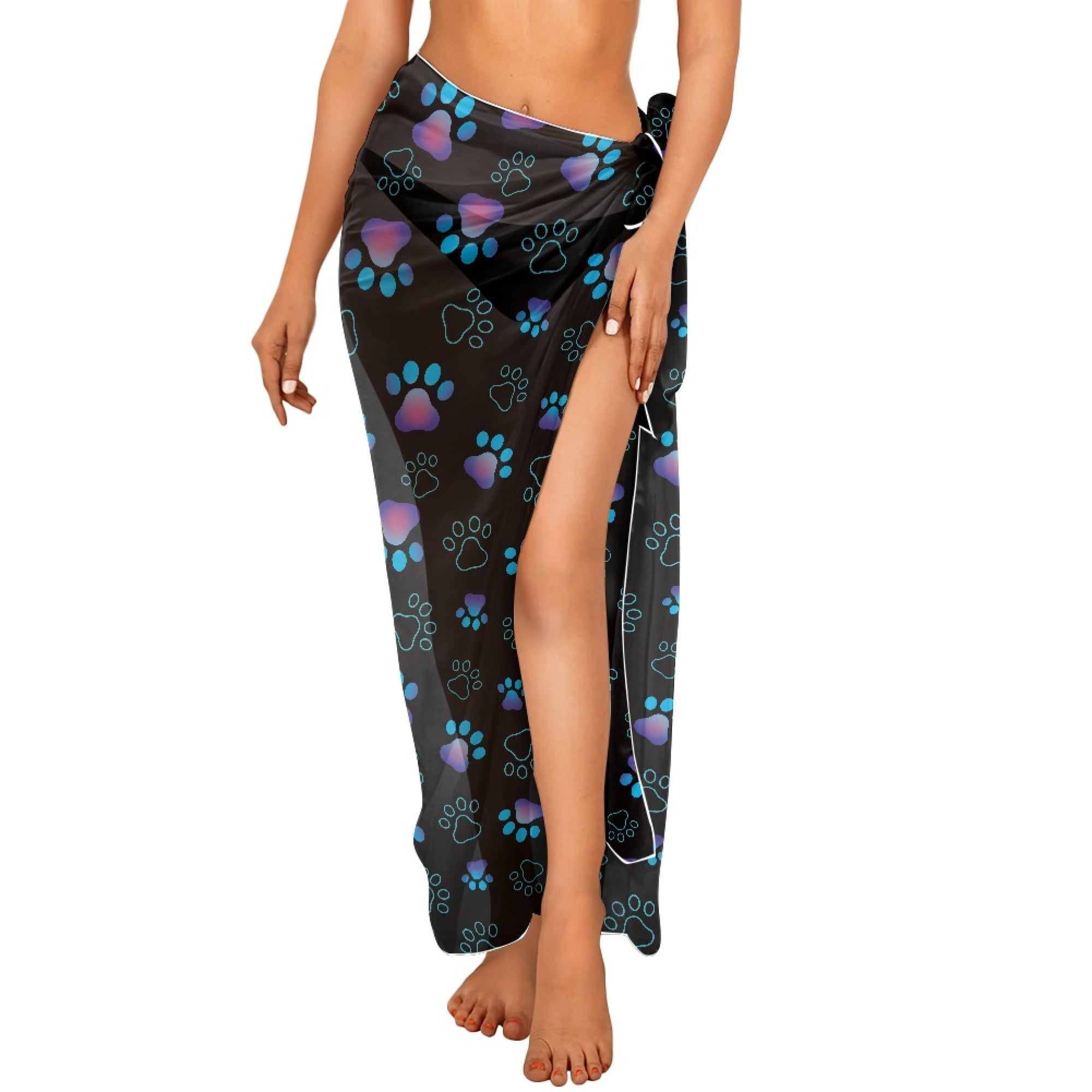 FKELYI Blue Purple Dog Paw Print Beach Sarong Women's Swimsuit Wrap ...