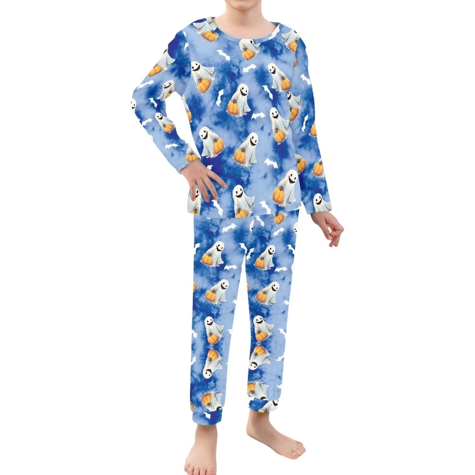 FKELYI Blue Tie Dye Pjs 2 Packs Polyester Halloween Ghost Pumpkin Kids ...