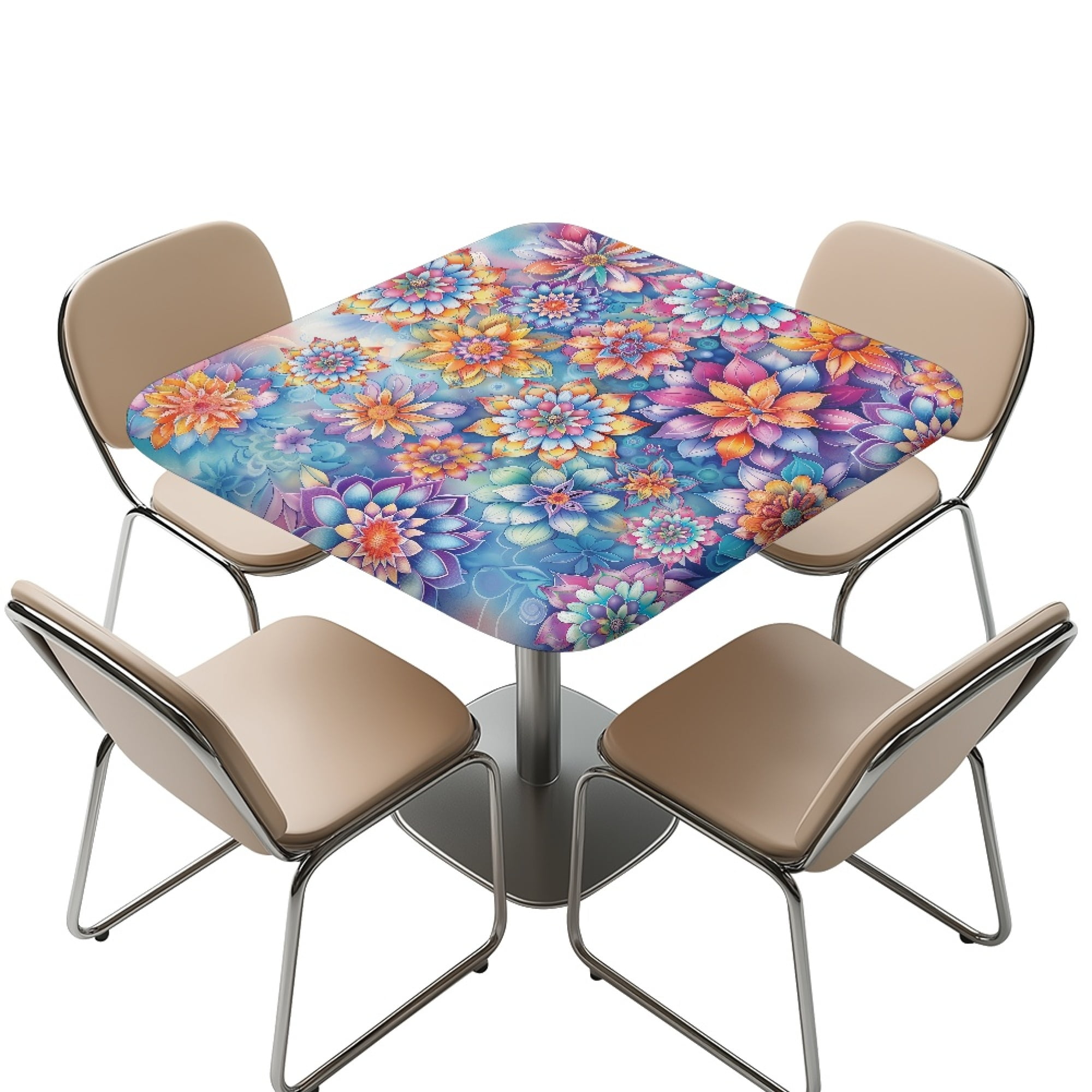 FKELYI Bohemian Flower Print Anti-Dust Tablecloth Square Fitted Table ...