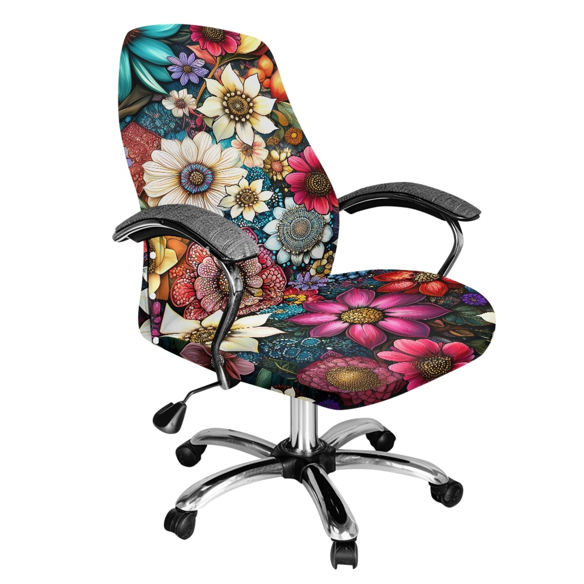 FKELYI Bohemian Lotus Flower Print Office Chair Cover Removable ...