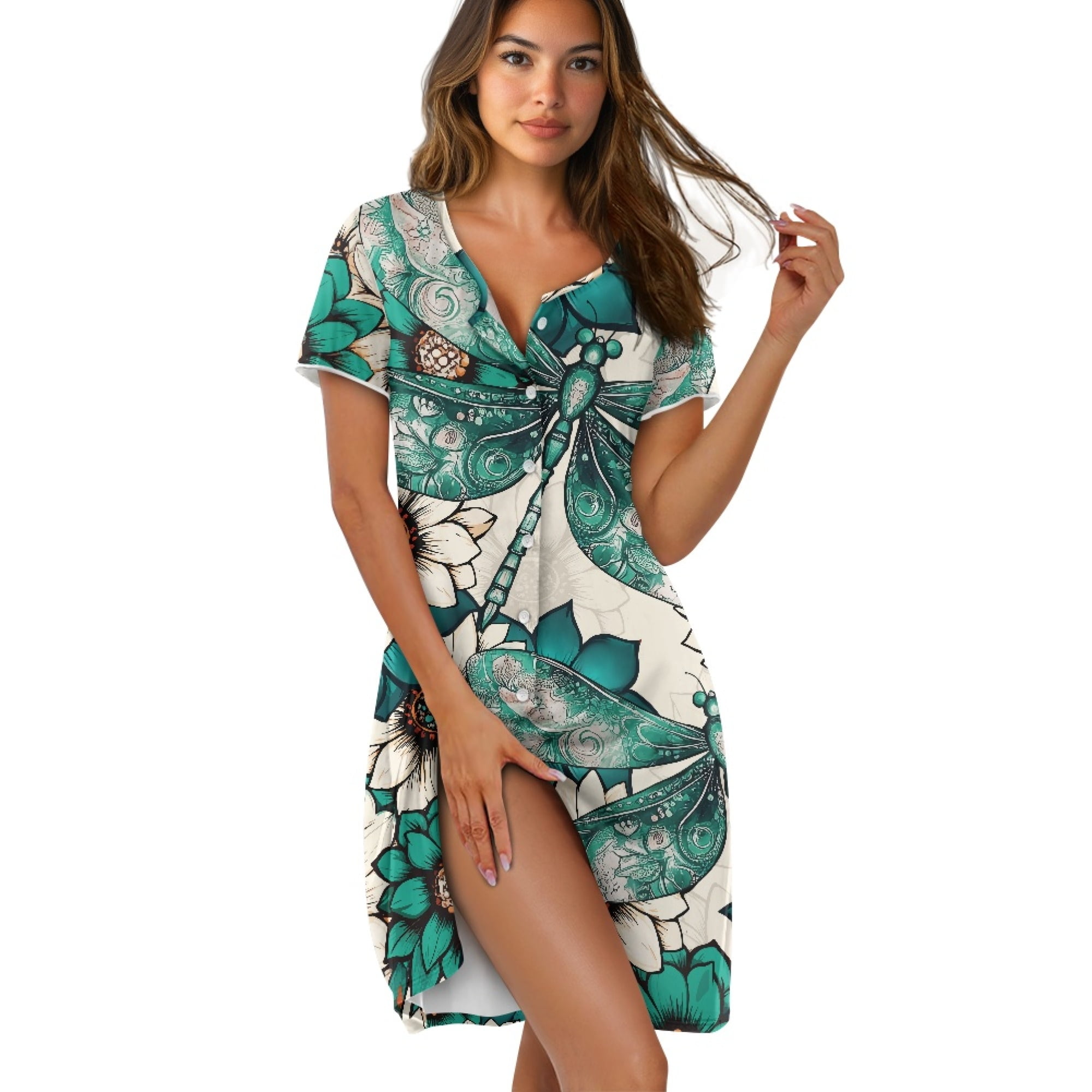 FKELYI Boho Mandala Floral Dragonfly Print Women's Nightgowns Soft ...