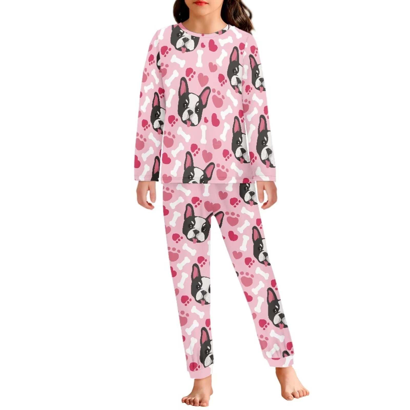 FKELYI Boston Terrier Girls Pajamas for Kids Size 7-8 T Elastic Pink ...