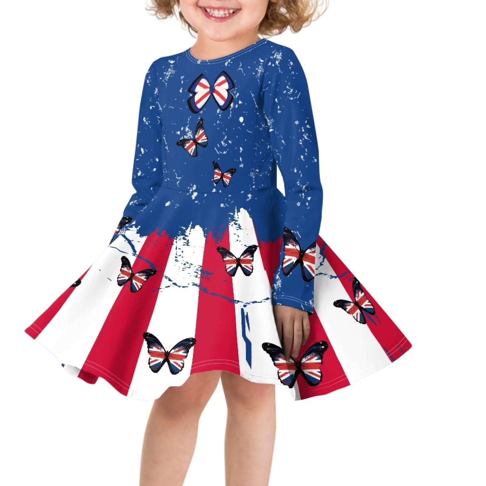 FKELYI Britain Flag Long Sleeve Dresses Size 3-4 Years Lightweight ...