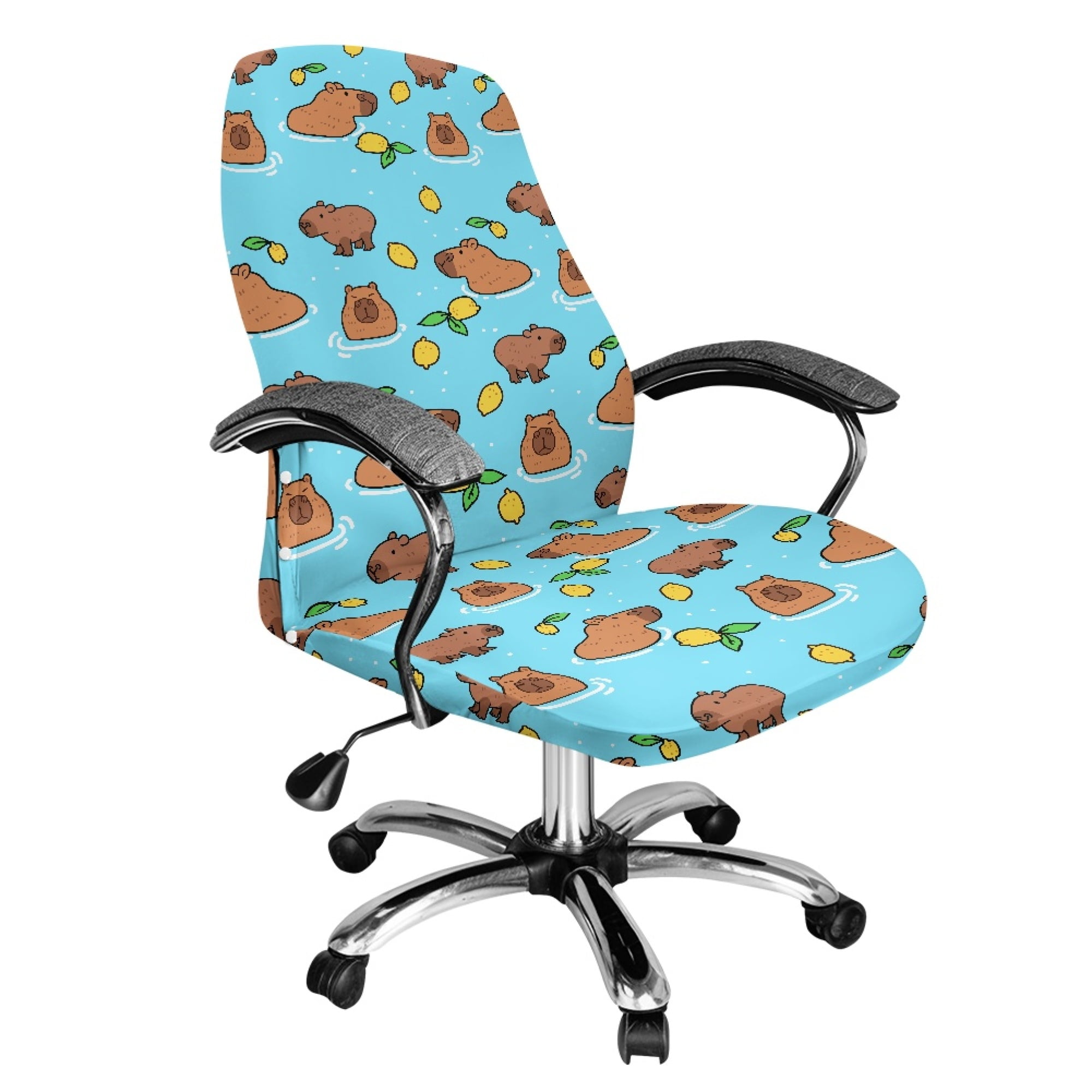 FKELYI Cartoon Capybara Lemon Blue Print Office Chair Cover Removable ...