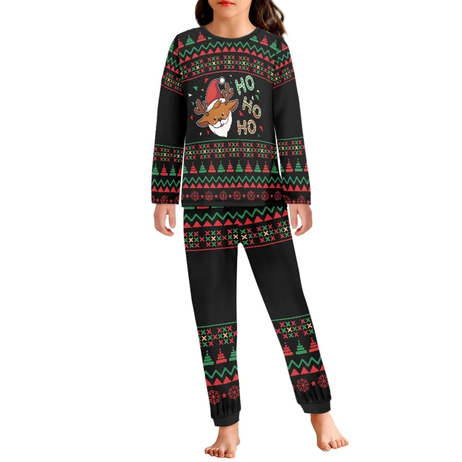 FKELYI Cartoon Christmas Kids Pj Soft Reindeer Ho Ho Girls Pajamas Long ...