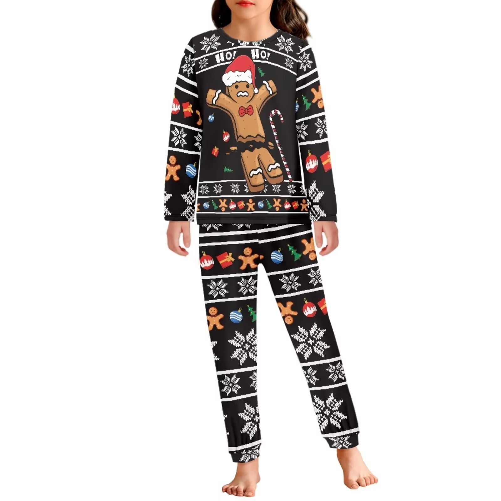 FKELYI Cartoon Christmas Long Sleeve Pj Stretchy Xmas Gingerbread Man ...