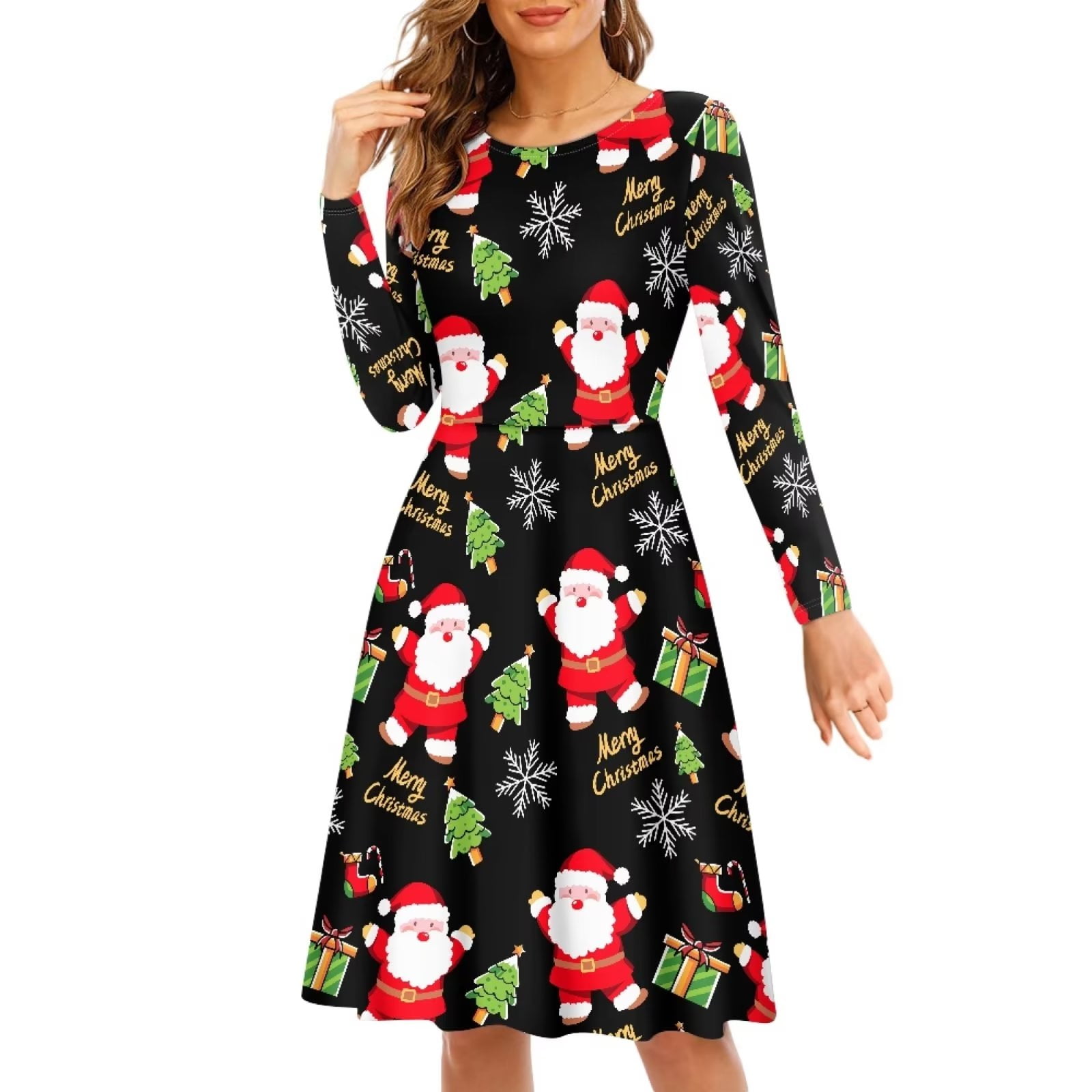 FKELYI Cartoon Christmas Santa Women Dresses Size XL Lightweight Women ...