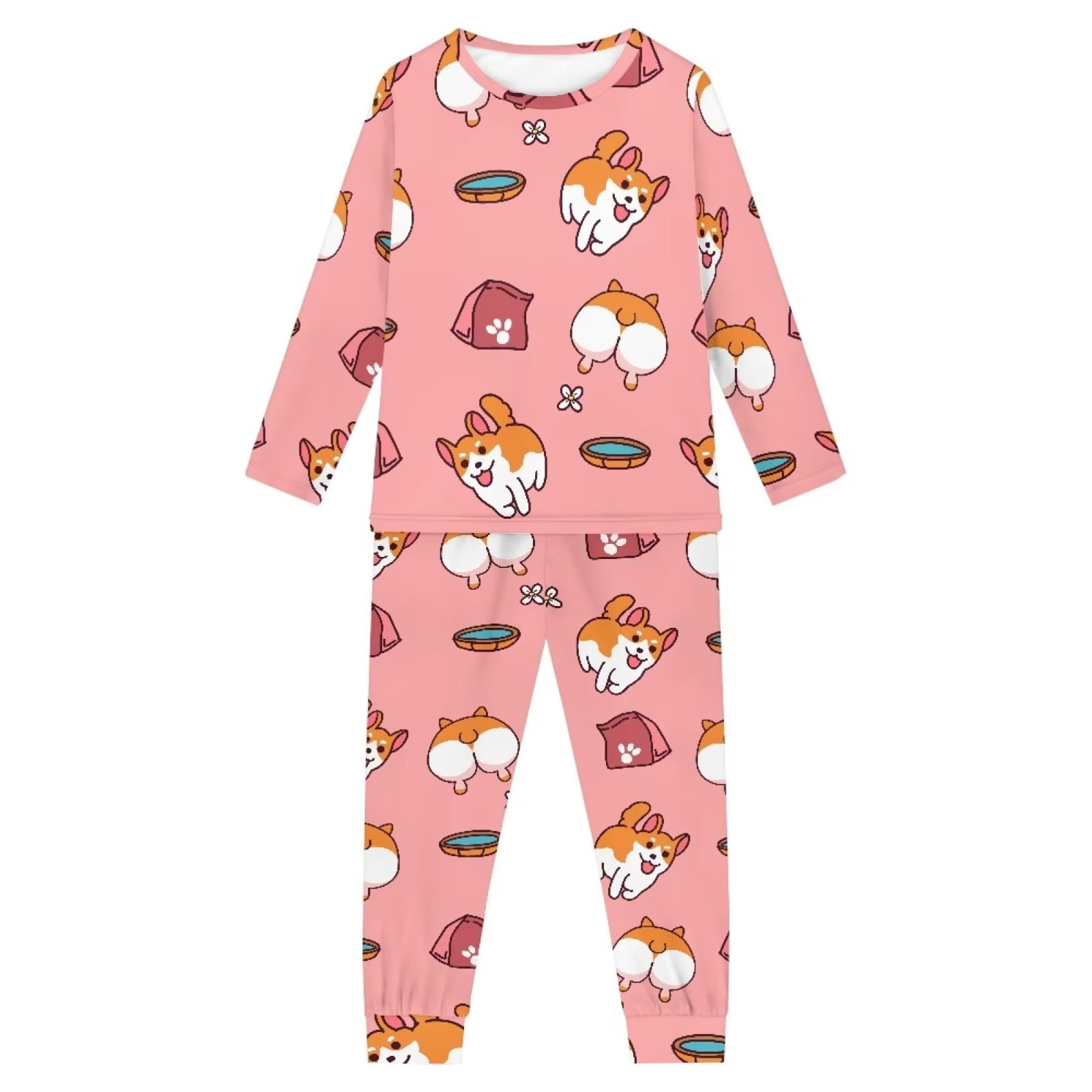 FKELYI Cartoon Corgi Pajama 2pcs Polyester Kids Sleepwear Girls Size 11 ...