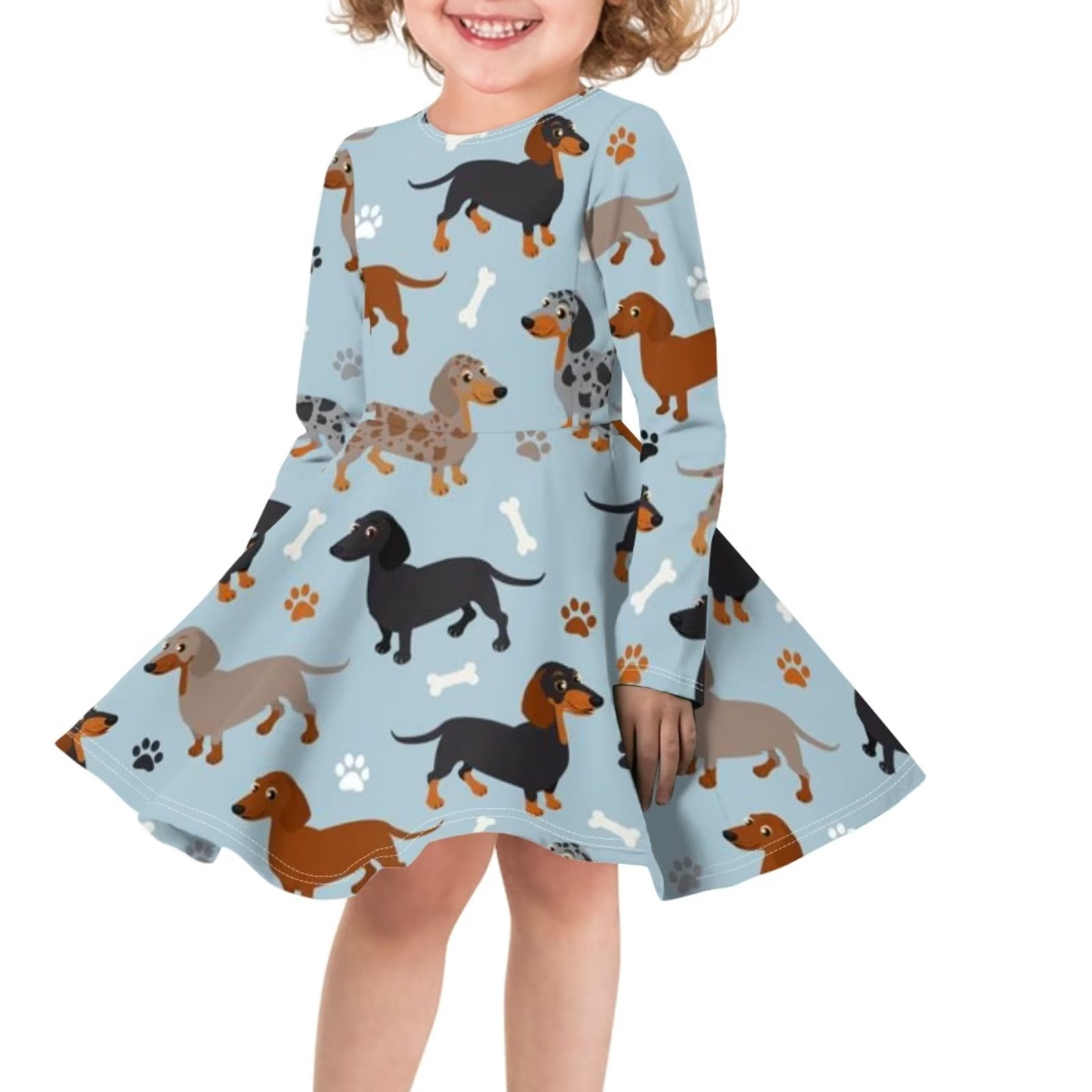 FKELYI Cartoon Dachshund Long Sleeve Dresses Size 9-10 Y Durable Girls ...