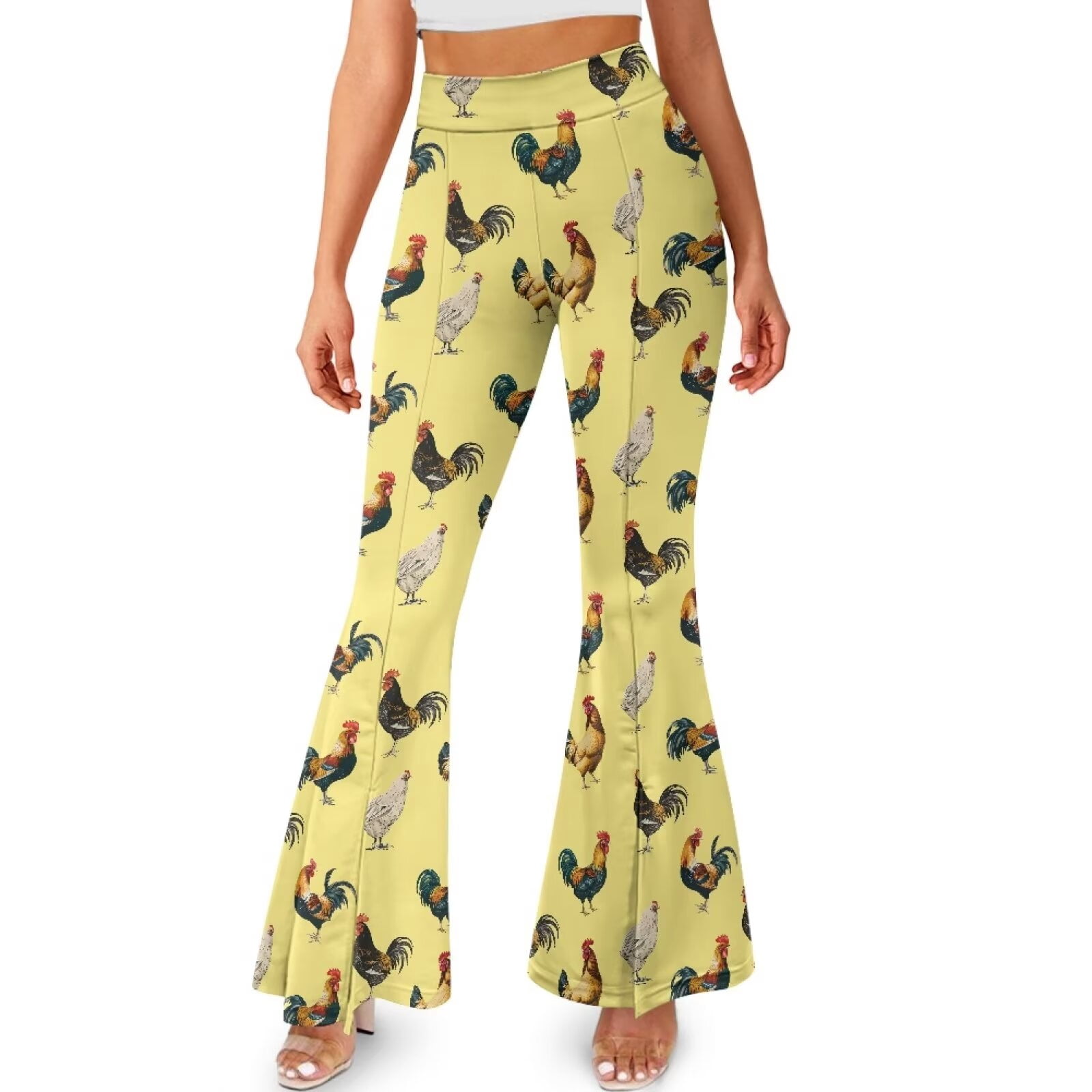 FKELYI Cartoon Rooster Print Women's Leggings Pants Flared Leggings ...