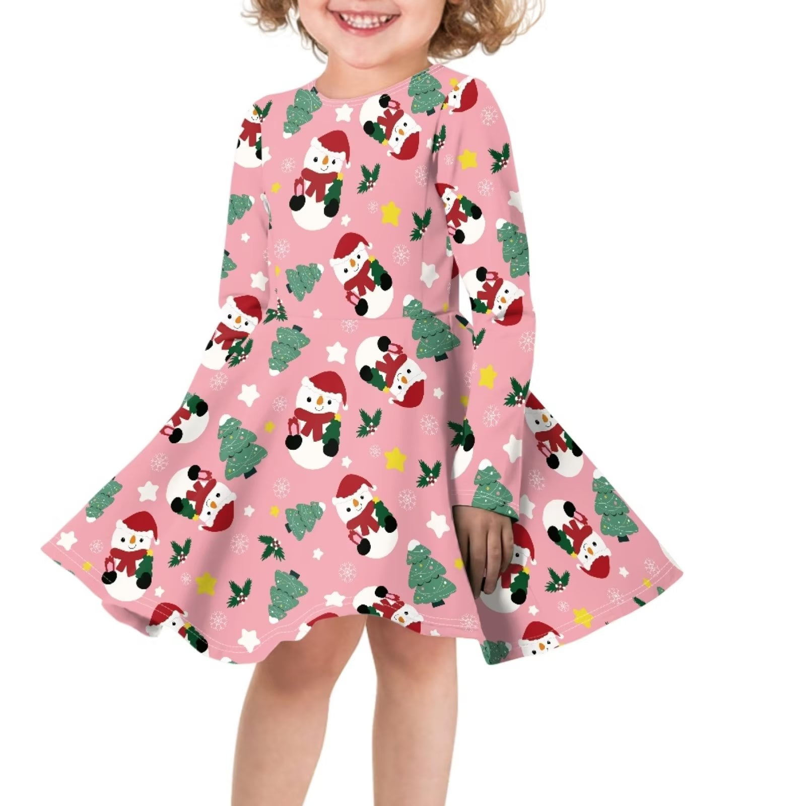 FKELYI Cartoon Snowman Long Sleeve Dresses Lightweight Kids Dresses for ...