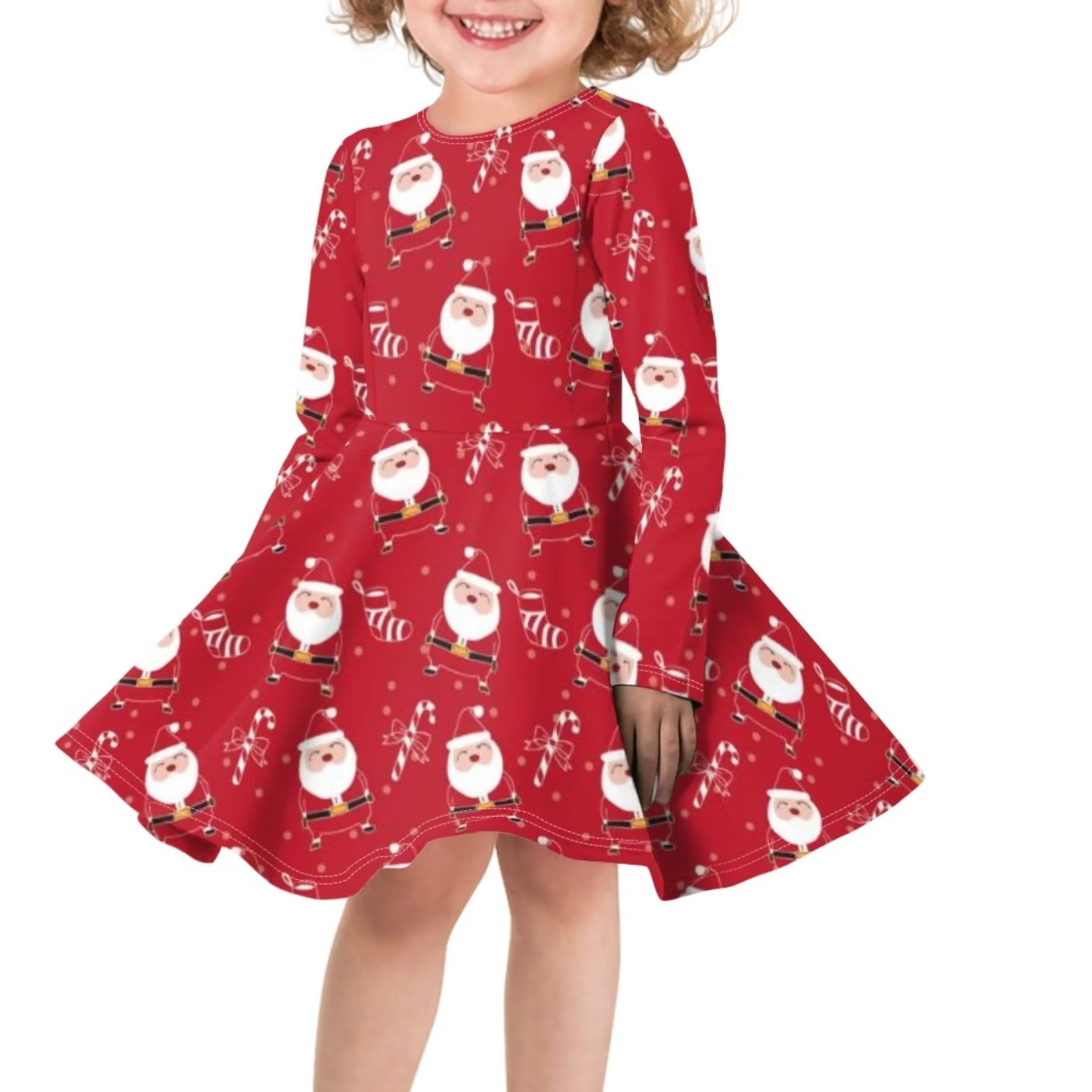 FKELYI Christmas Santa Long Sleeve Dresses Soft Girls Dresses Size 9-10 ...