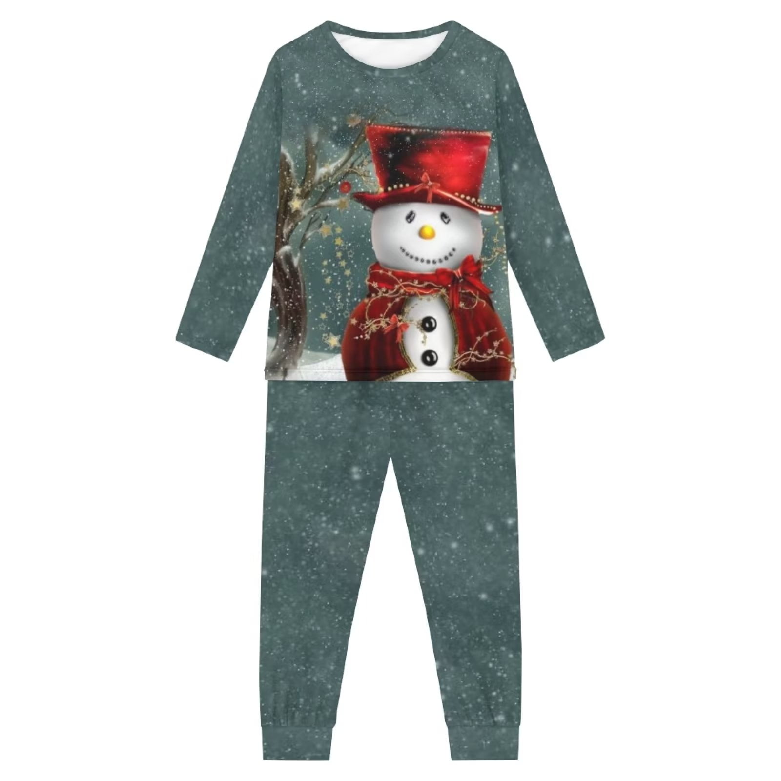 FKELYI Christmas Snowman Pajama Size 7-8 Y Polyester Long Sleeve Pjs ...