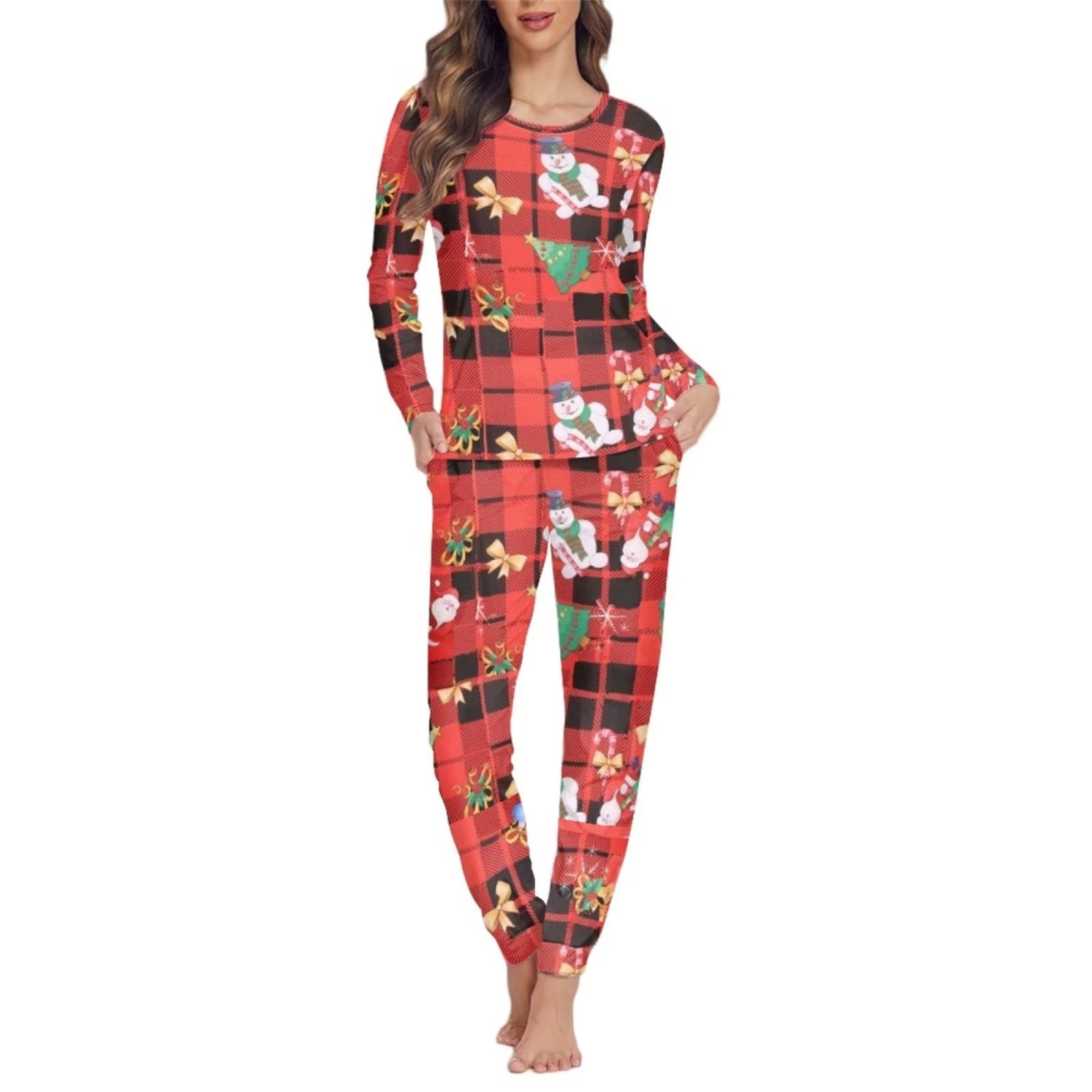 FKELYI Christmas Snowman Pj for Girls 2 Pieces Elastic Black Red ...