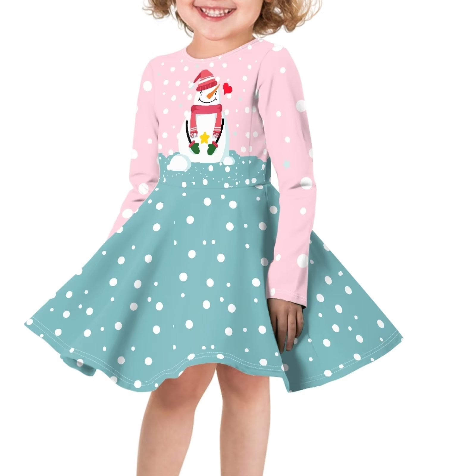 FKELYI Cute Christmas Snowman Long Sleeve Dress Breathable Swing Skater ...