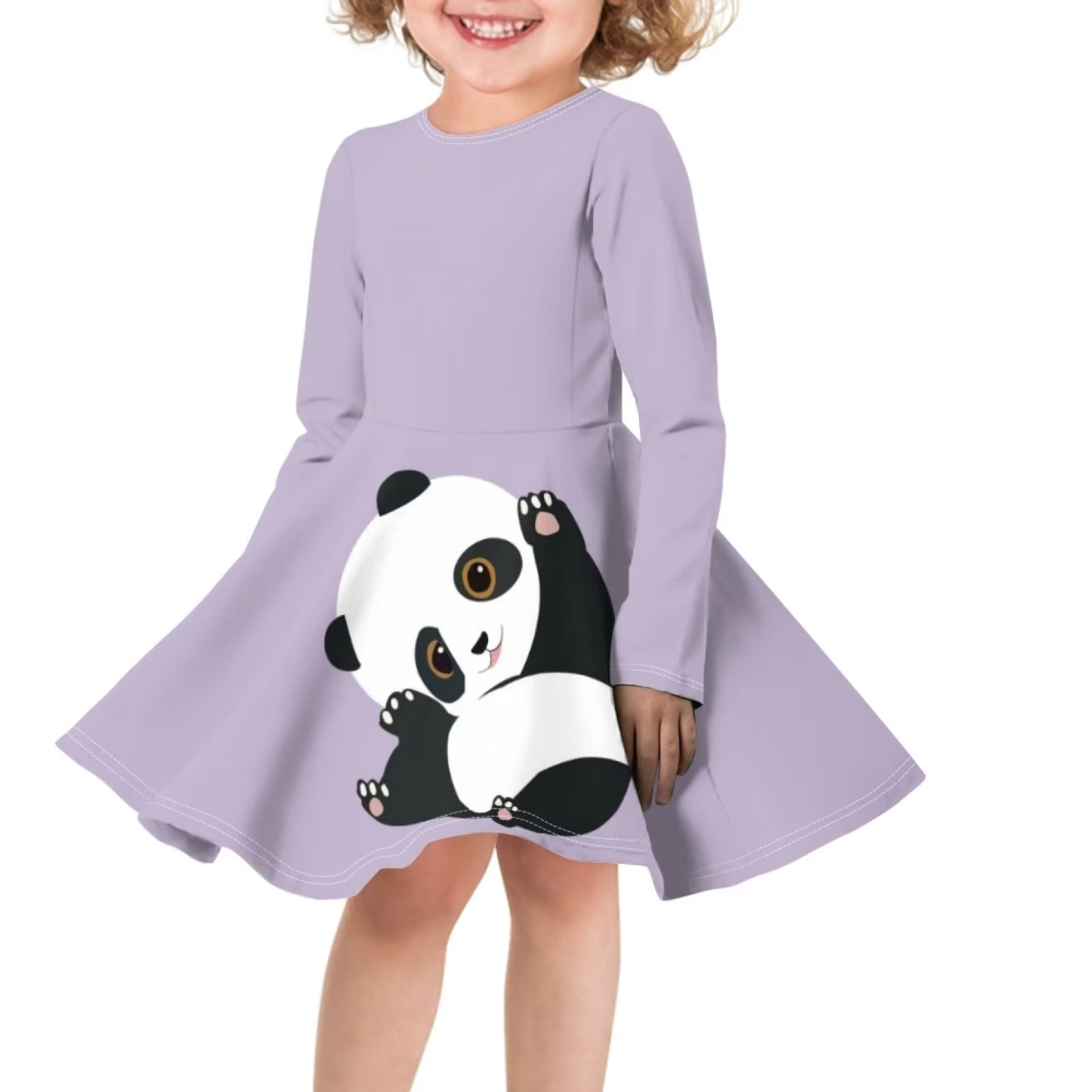 FKELYI Cute Panda Long Sleeve Dress Size 9-10 Y Comfy Children Midi ...