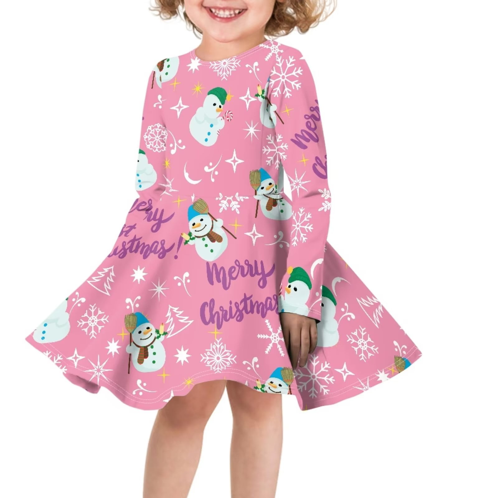 FKELYI Cute Snowman Long Sleeve Dress for Kids Elastic Girls Swing ...
