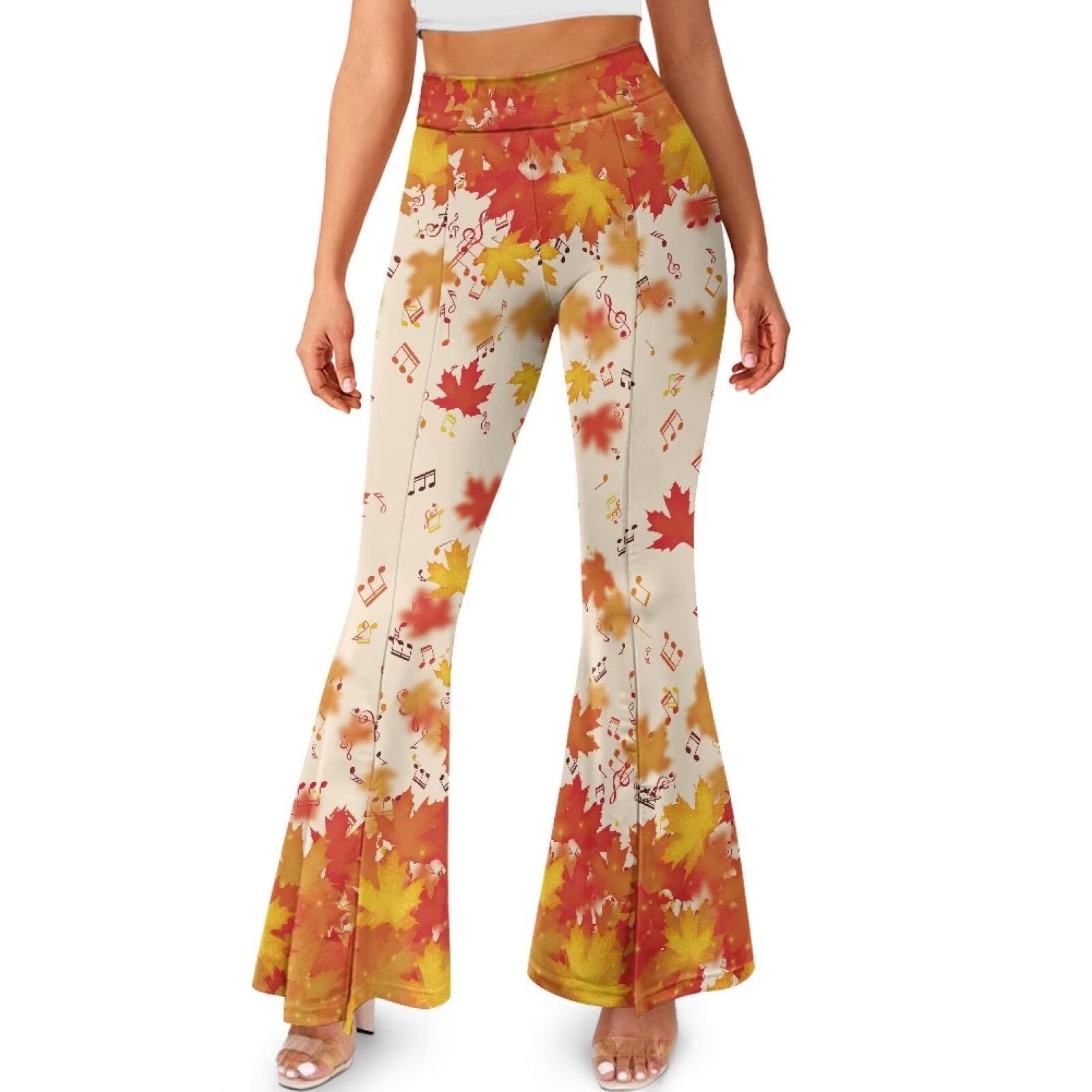 FKELYI Fall Maple Leaf Musical Note Print Yoga Pants for Women Tummy ...
