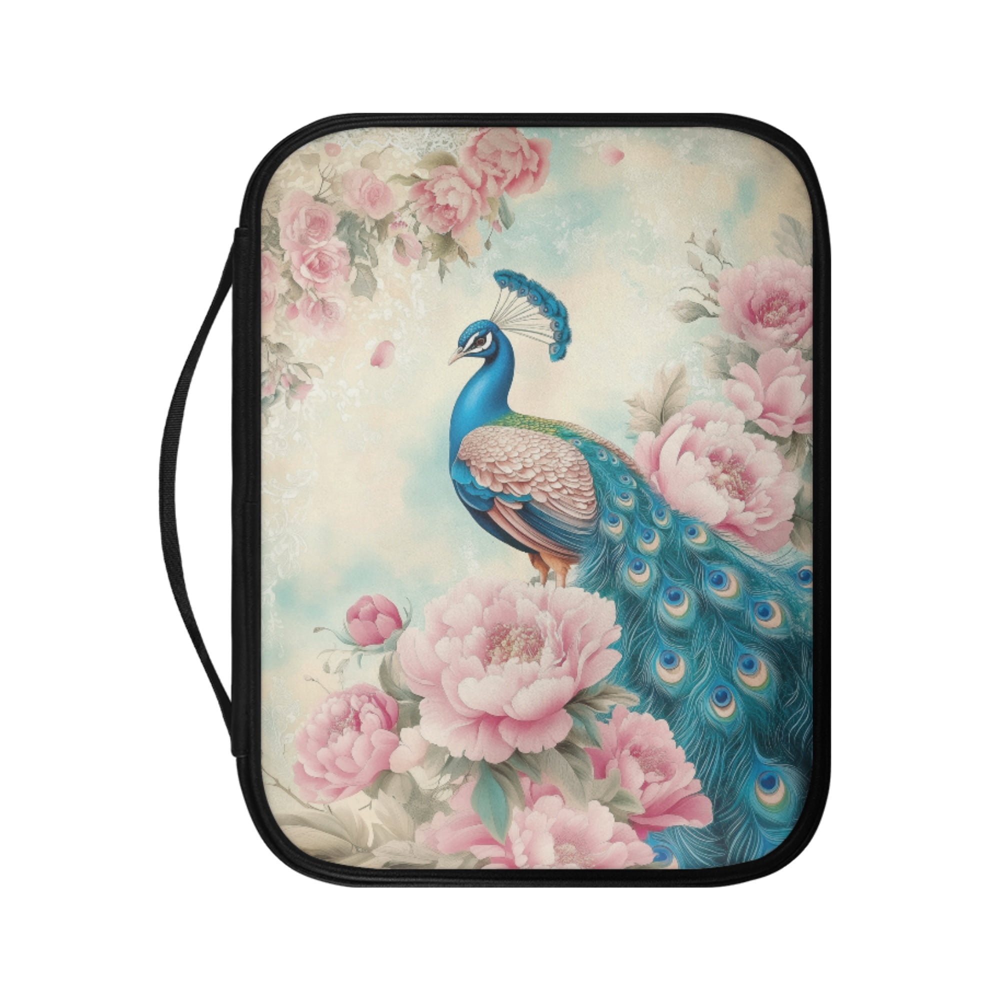 FKELYI Faux Leather Bible Cover for Women Men Pink Peony Floral Peacock ...