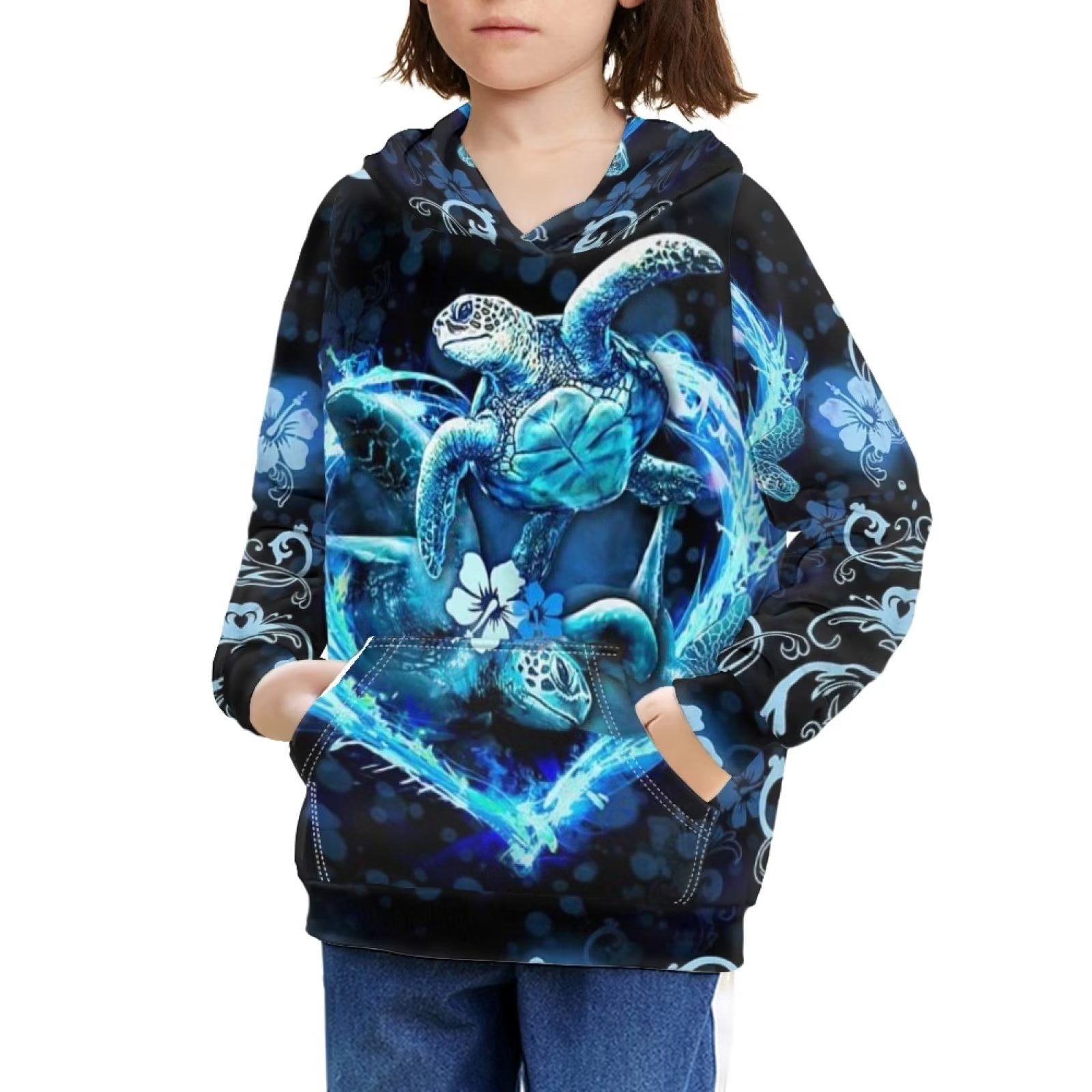 FKELYI Floral Ocean Turtle Hoodies for Teen Girls Comfortable Long ...