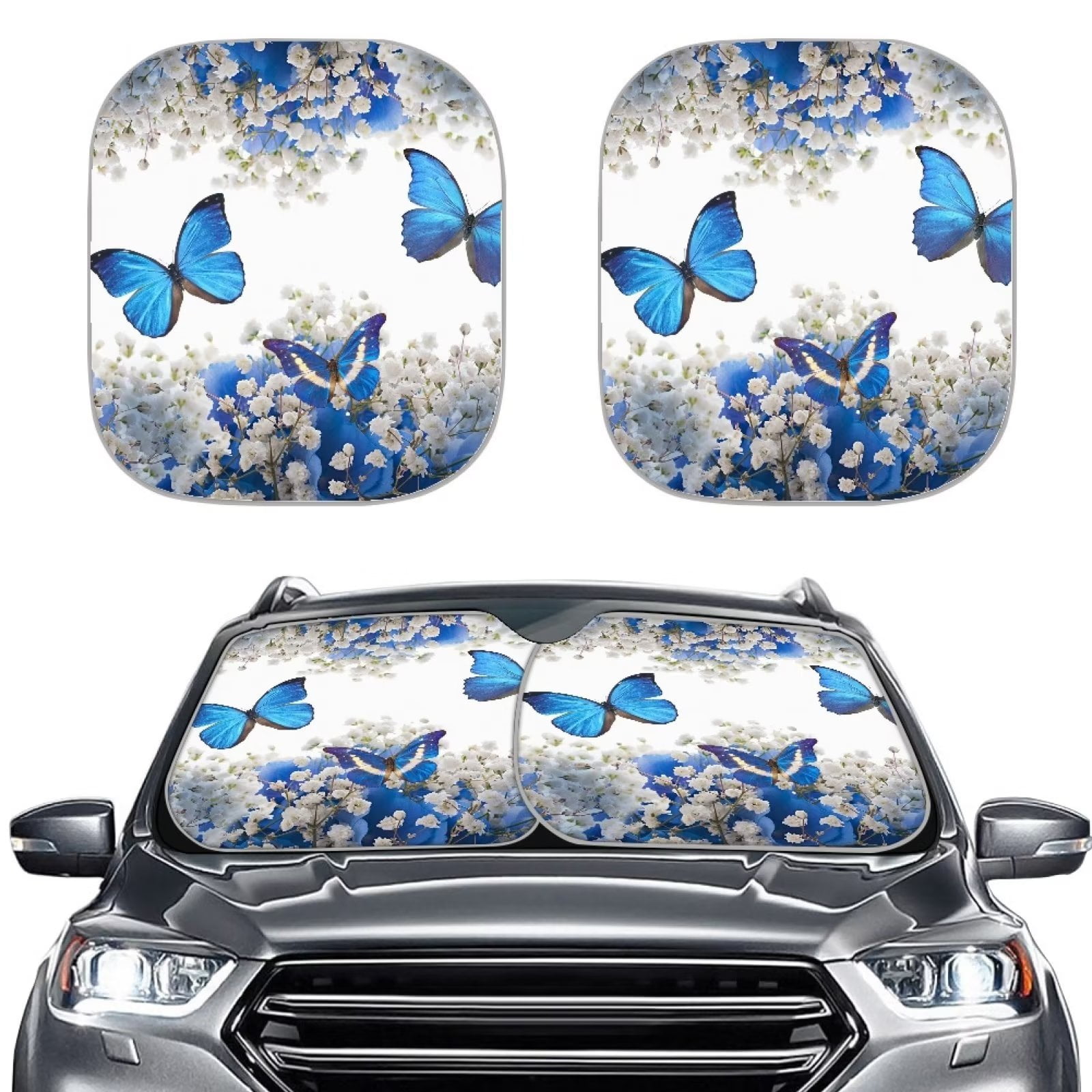 FKELYI Blue Butterfly Sun Shade, Waterproof Windshield Visor, Car ...