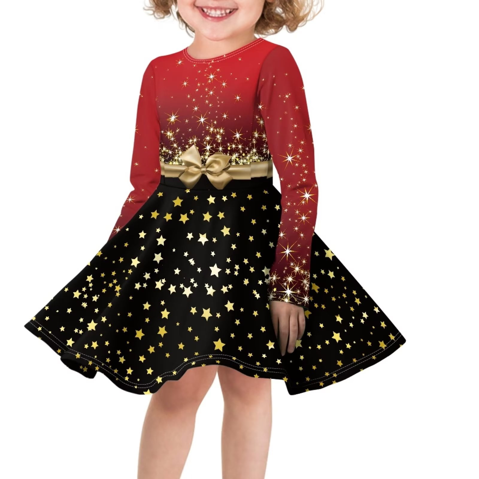 FKELYI Glitter Star Long Sleeve Dress Size 13-14 Y Soft Xmas Little ...