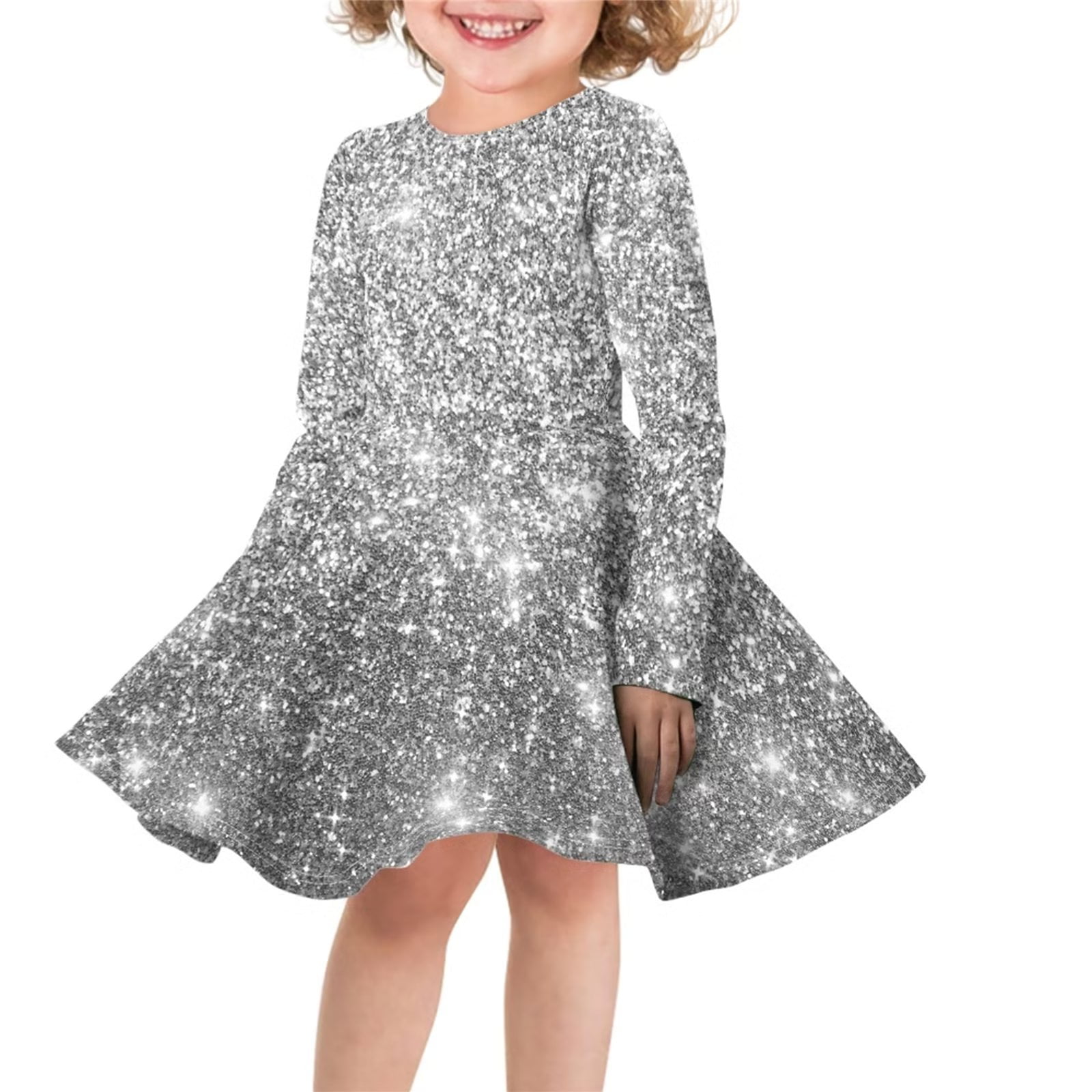 FKELYI Glitter Star Long Sleeve Dresses Size 3-4 Years Lightweight ...