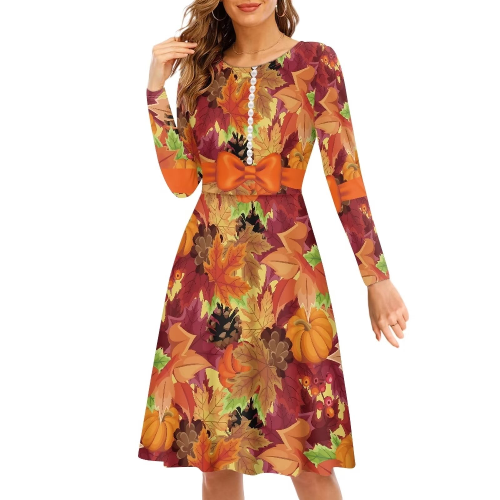 FKELYI Happy Thanksgiving Women Dress Size 2XL Soft Pumpkins Women Long ...