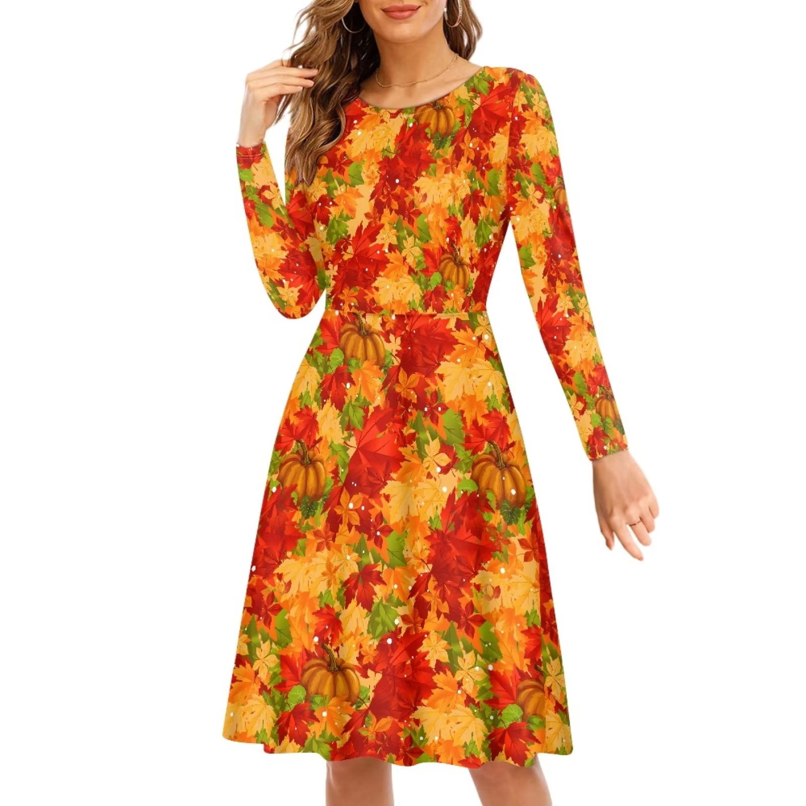FKELYI Harvest Thanksgiving Women Dress Size L Breathable Women's Long ...