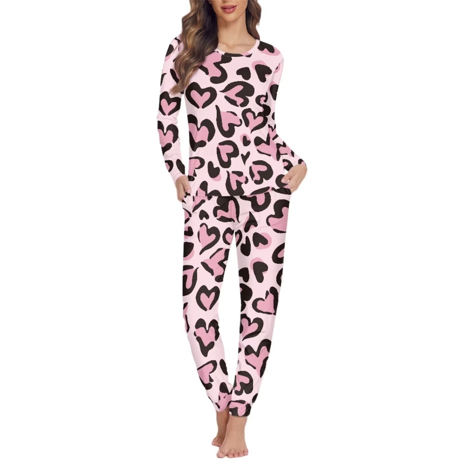 FKELYI Heart Laopard Print Pjs Size M Novelty Polyester Pajamas for ...