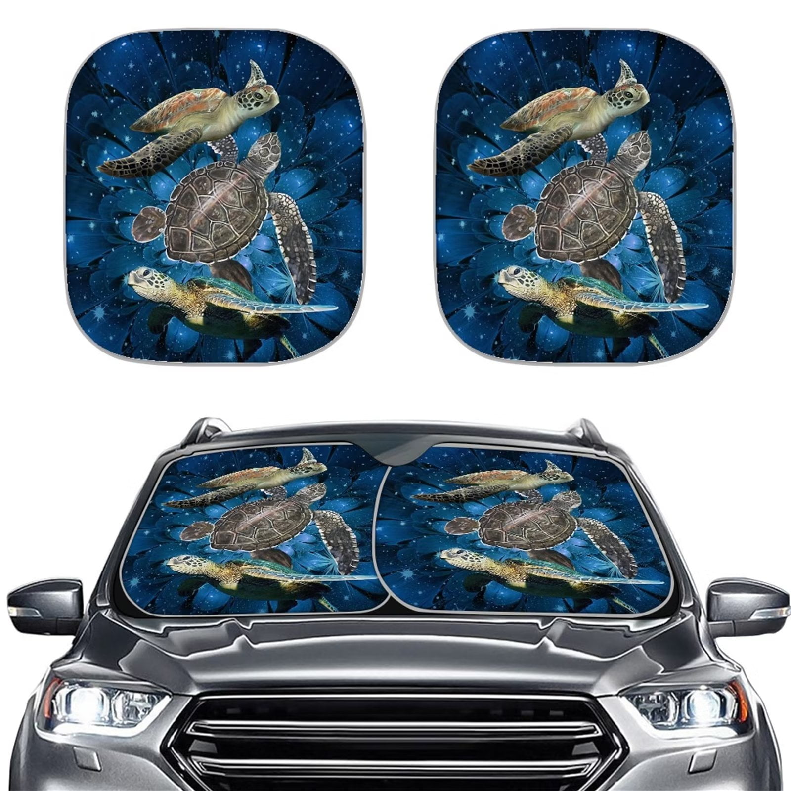 FKELYI Hibiscus Ocean Turtle 2pcs Car Sun Shade for Windshield Foldable ...